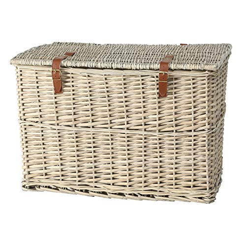 WHW Whole House Worlds Cape Cod Wicker Storage Trunks, Set of 3 Sizes, Faux Leather Straps and Handles, Hinged Tops