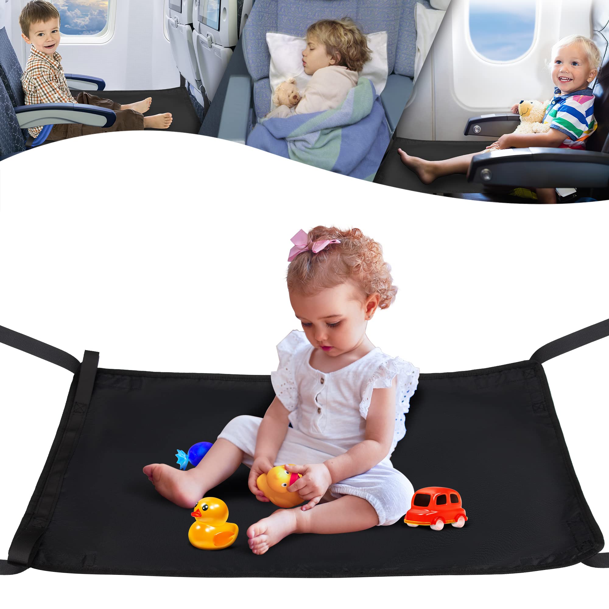 Ximepayu Upgraded Waterproof Airplane Bed for Toddlers, Child Airplane seat Extender, Essential for Babies and Children Airplane Travel, Lightweight and Foldable (Black)