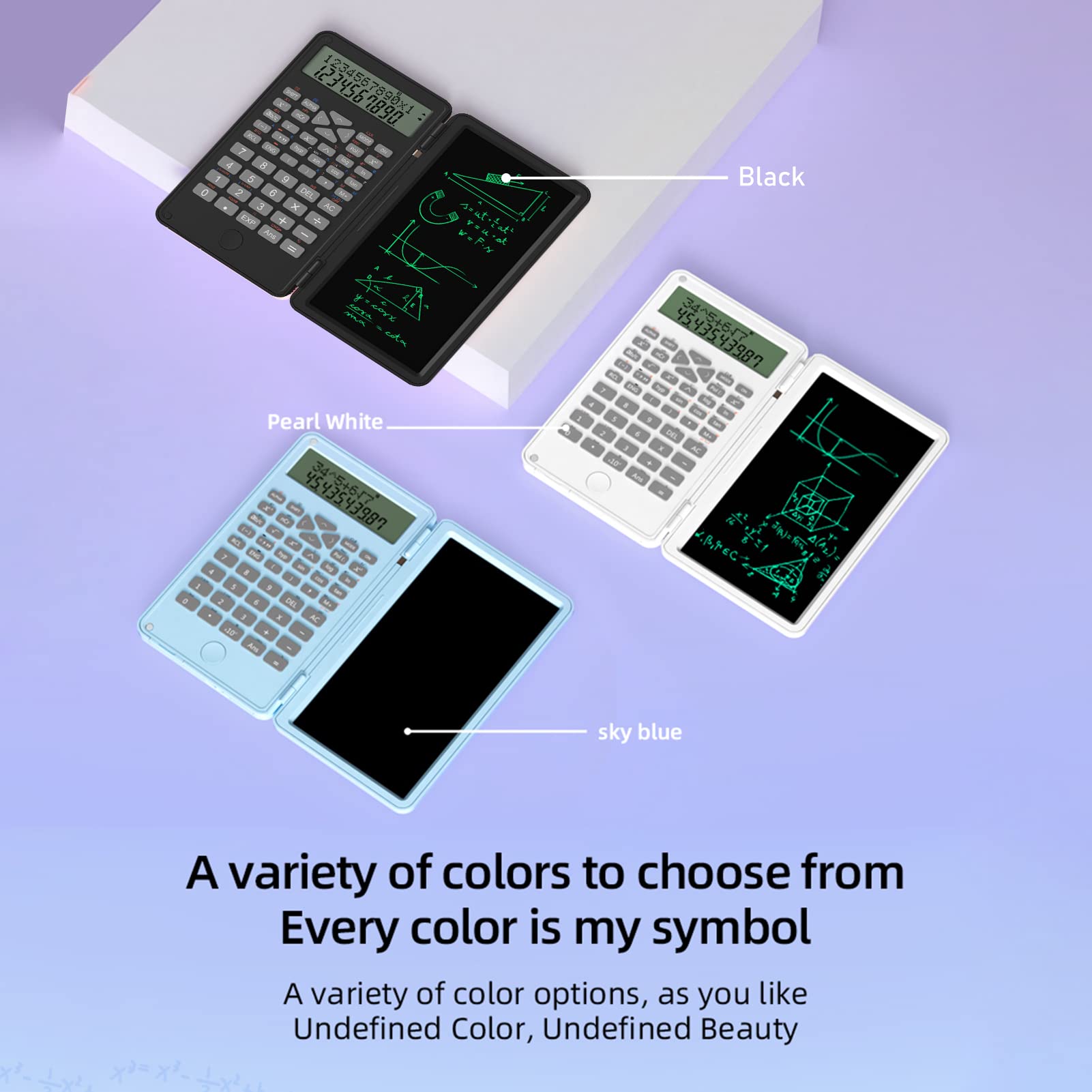 WHYATT Scientific Calculator with Erasable Writing Board 240 Functions 2 Line LCD Display Foldable Financial Math Calculator School Supplies for Middle High School College Students Black