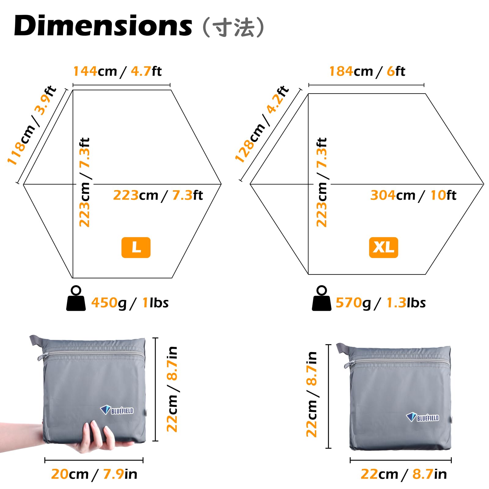 TRIWONDER Camping Tarp Waterproof Tent Footprint Hammock Rain Fly Cover Ground Cloth Small Lightweight Tent Floor Mat Camp Shelter Canopy for Hiking Backpacking Outdoor (Grey - L)