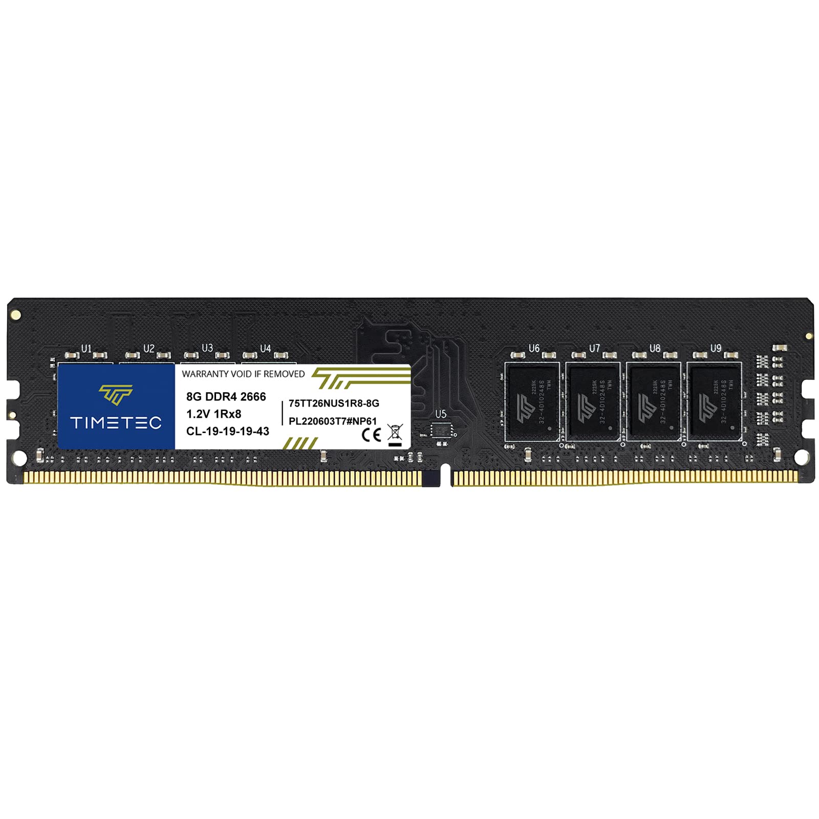 Timetec 4GB DDR4 2666MHz PC4-21300 Non-ECC Unbuffered 1.2V CL19 1Rx8 Single Rank 288 Pin UDIMM Desktop PC Computer Memory RAM Module Upgrade (4GB)