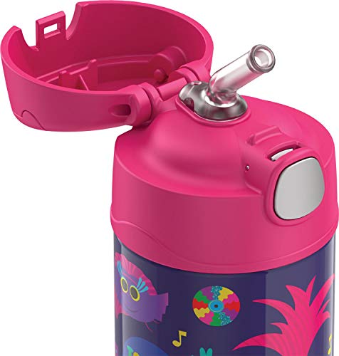 THERMOS FUNTAINER 12 Ounce Stainless Steel Vacuum Insulated Kids Straw Bottle, Trolls