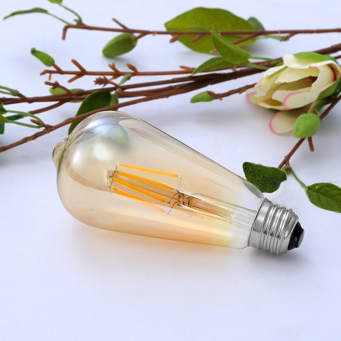 ZYCYLIGHT Dimmable Led Bulb, 4w LED Edison Bulb, 40w Equivalent, 4W Vintage LED Filament Light Bulb, St64 Led Bulb,2400-2700K (Amber Glow),e26 Medium Screw Base, Amber Glass Cover, 10 Pack