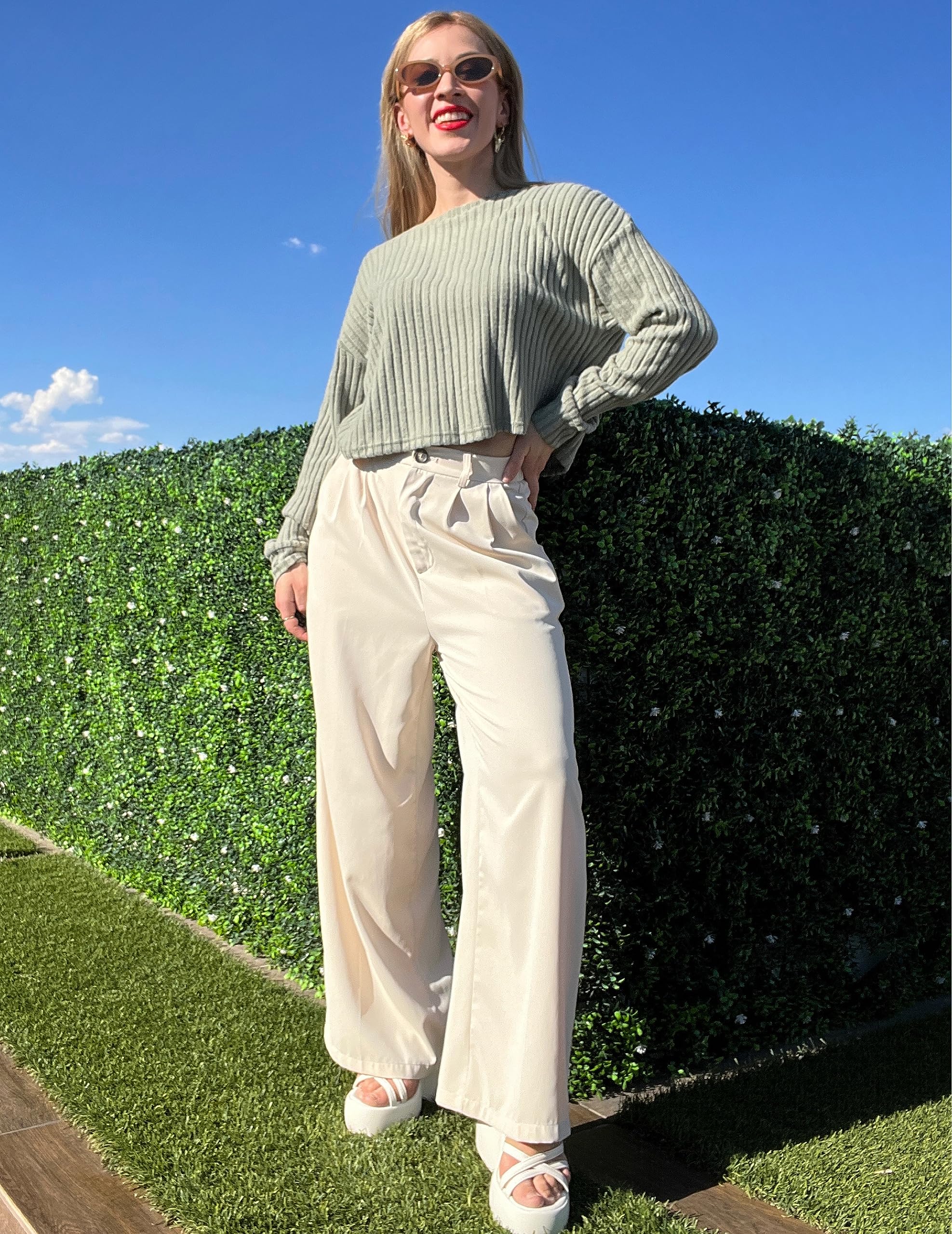 Zeagoo Womens Long Sleeve Cropped T-Shirts Loose Fit Round Neck Crop Sweaters Solid Casual Lightweight Tops (Medium, Light Green)