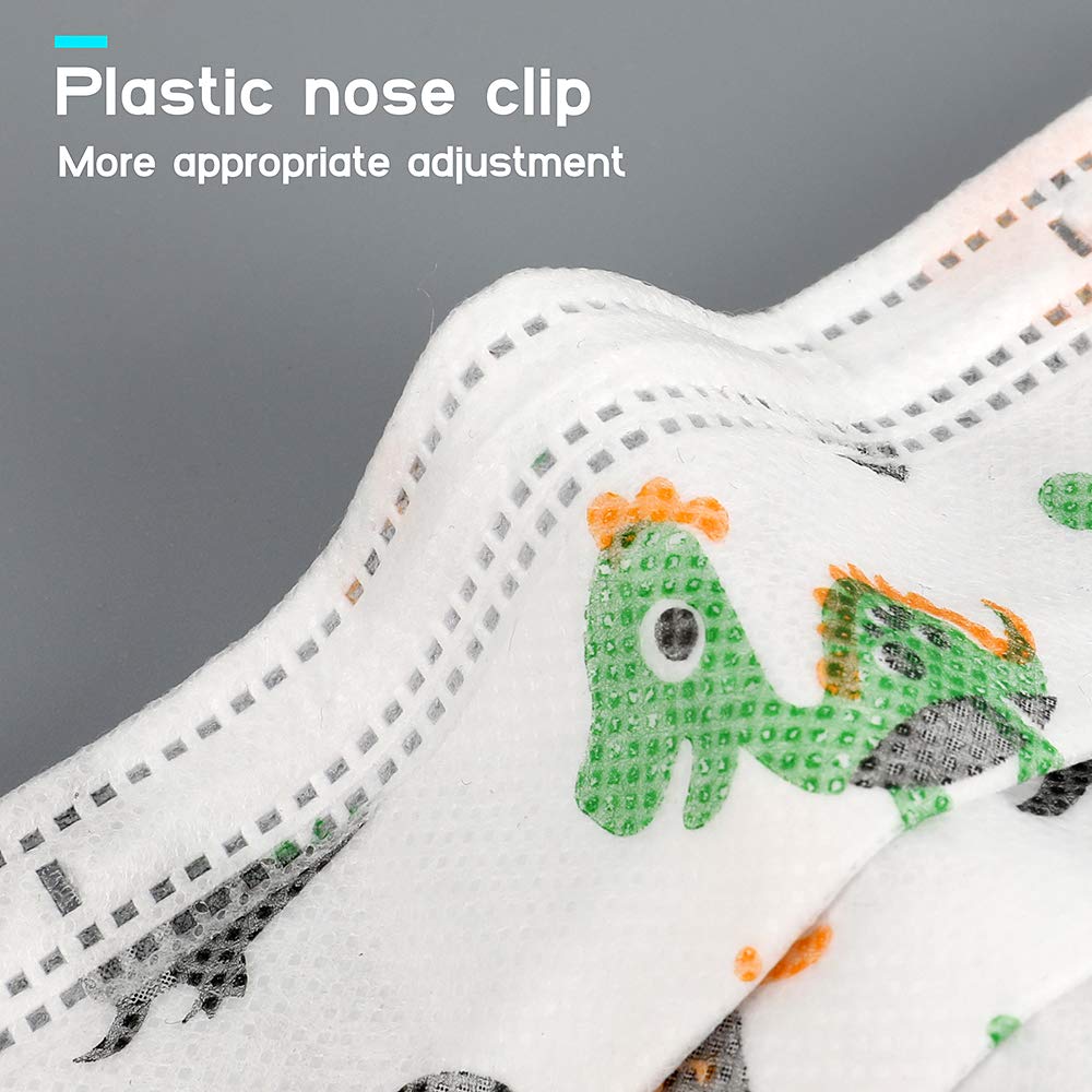 VINMEN 50Pcs Kids 3 layers Comfortable Anti Dust Face Tools for Children Students Outdoor Back to School Supplies(Cute Dinosaur)