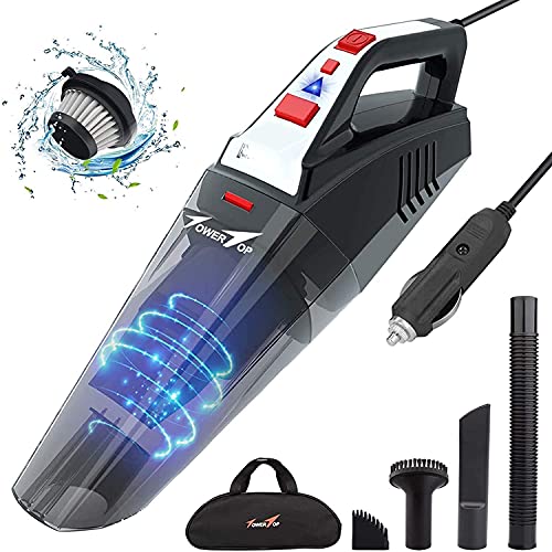 TowerTop Car Vacuum, Portable Car Vac 12V High Power Corded Handheld Vacuum with 16.4ft Power Cord