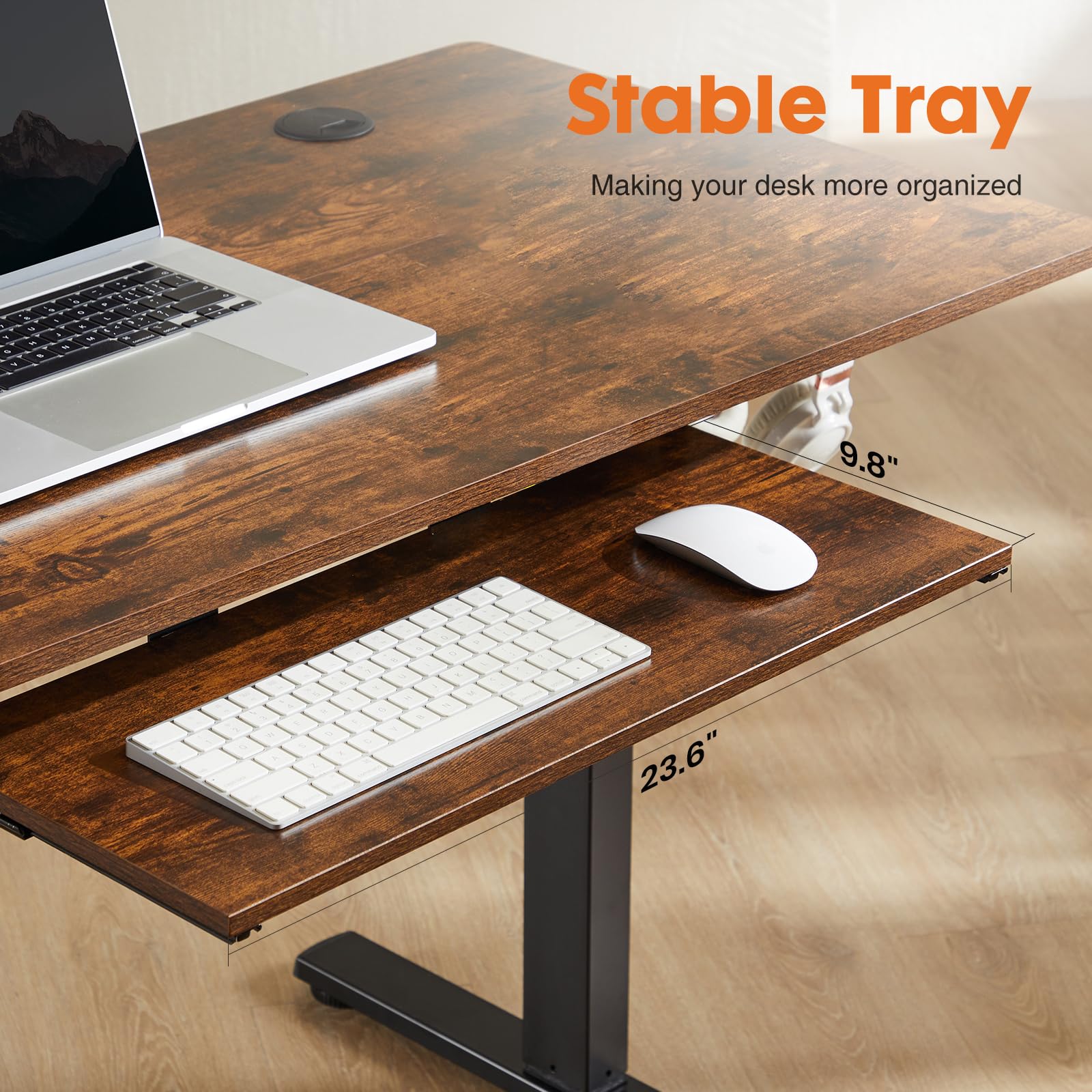 Sweetcrispy Standing Desk with Keyboard Tray, 48 x 24in Adjustable Height Electric Stand Up Desk Standing Computer Desk Home Office Desk Ergonomic Workstation with 3 Memory Controller, Rustic Brown