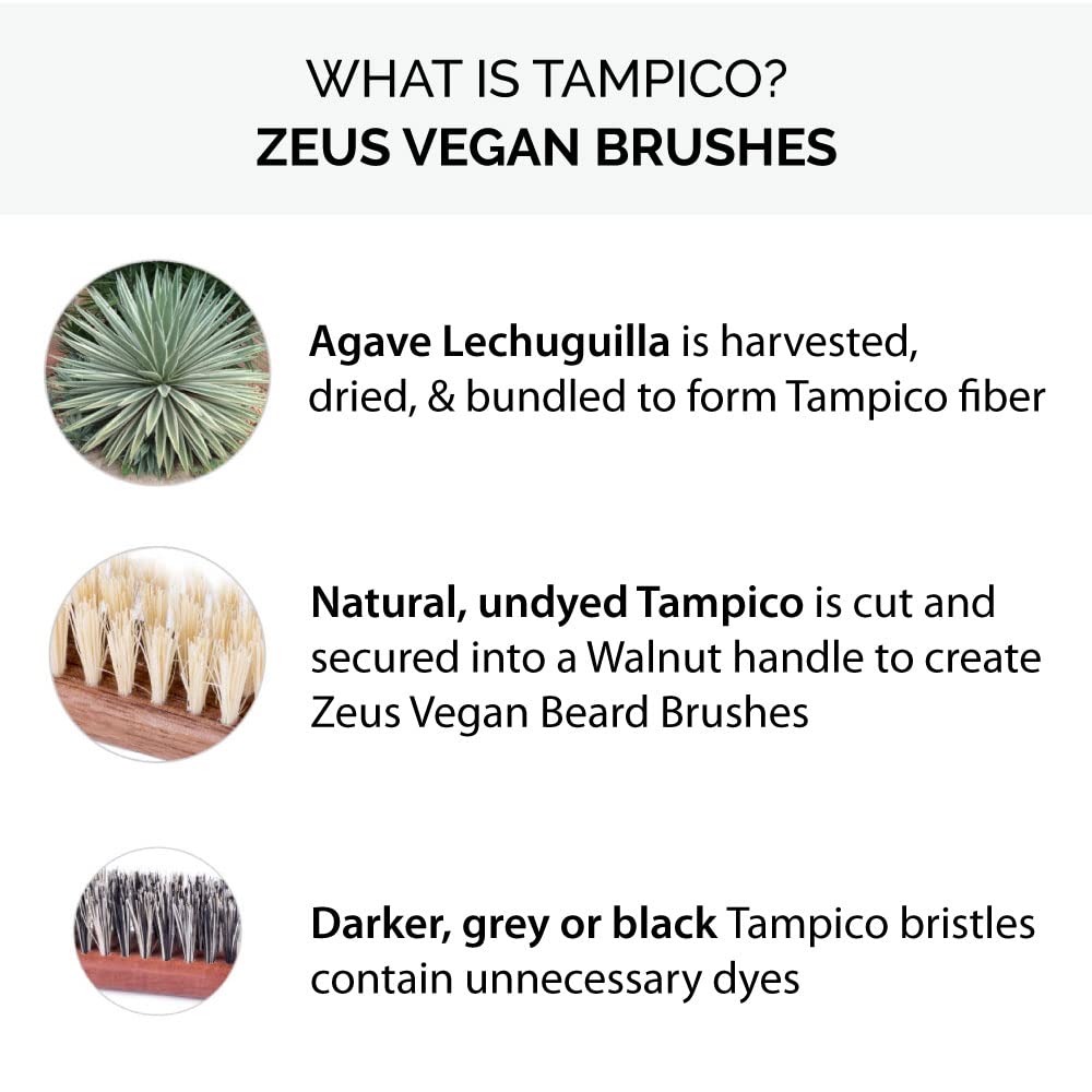 ZEUS Vegan Handle Beard Brush, Natural Plant Fiber Tampico Bristles & Walnut Handle β MADE IN GERMANY (FIRM) J73