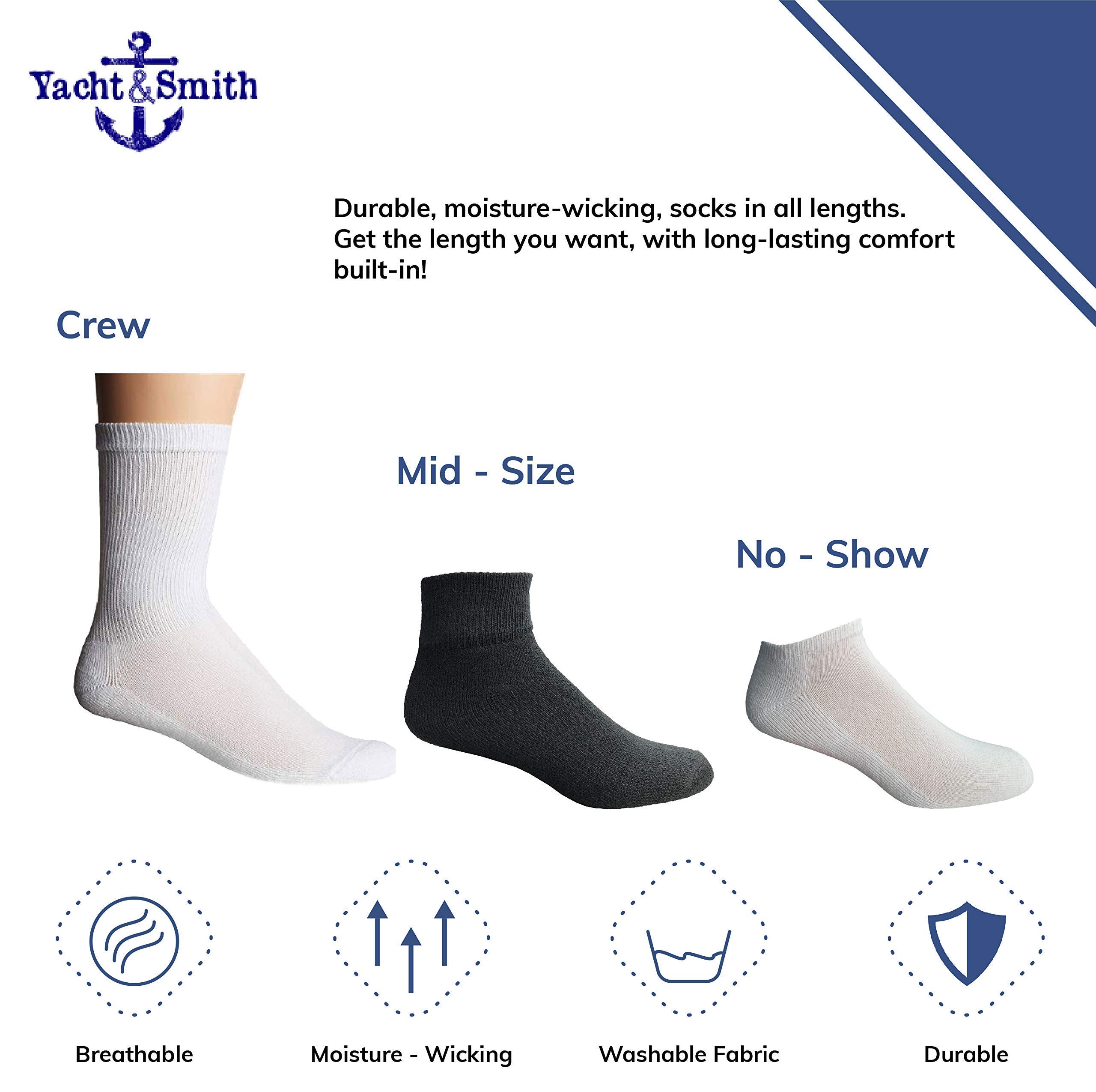 SOCKS'NBULK 60 Pairs Wholesale Bulk Sport Cotton Mens Crew, Ankle, Tube Socks, Size 10-13 (Mens White Crew Gray Heel Toe)