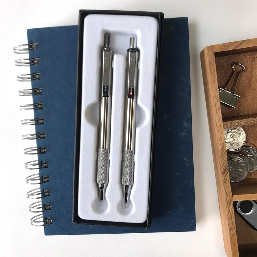 Zebra Pen M/F 701 Stainless Steel Mechanical Pencil and Ballpoint Pen Set, Fine Point, 0.7mm HB Lead and 0.8mm Black Ink, 2-Count Gift Set, Silver (10519)