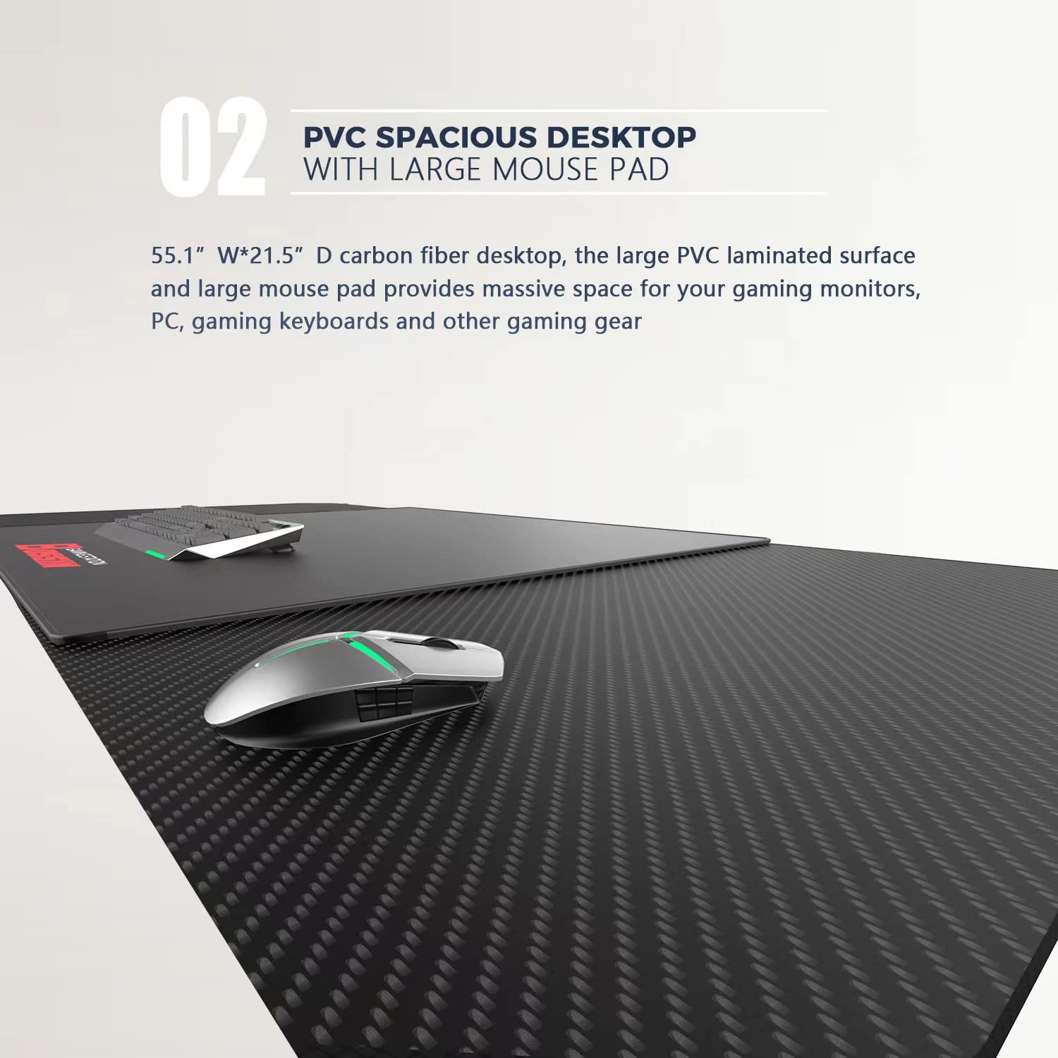 VITESSE Ergonomic Gaming Desk 55 Inch, Z Shaped Office PC Computer Desk with Mouse Pad, Gamer Tables with Gaming Handle Rack, Cup Holder Headphone Hook