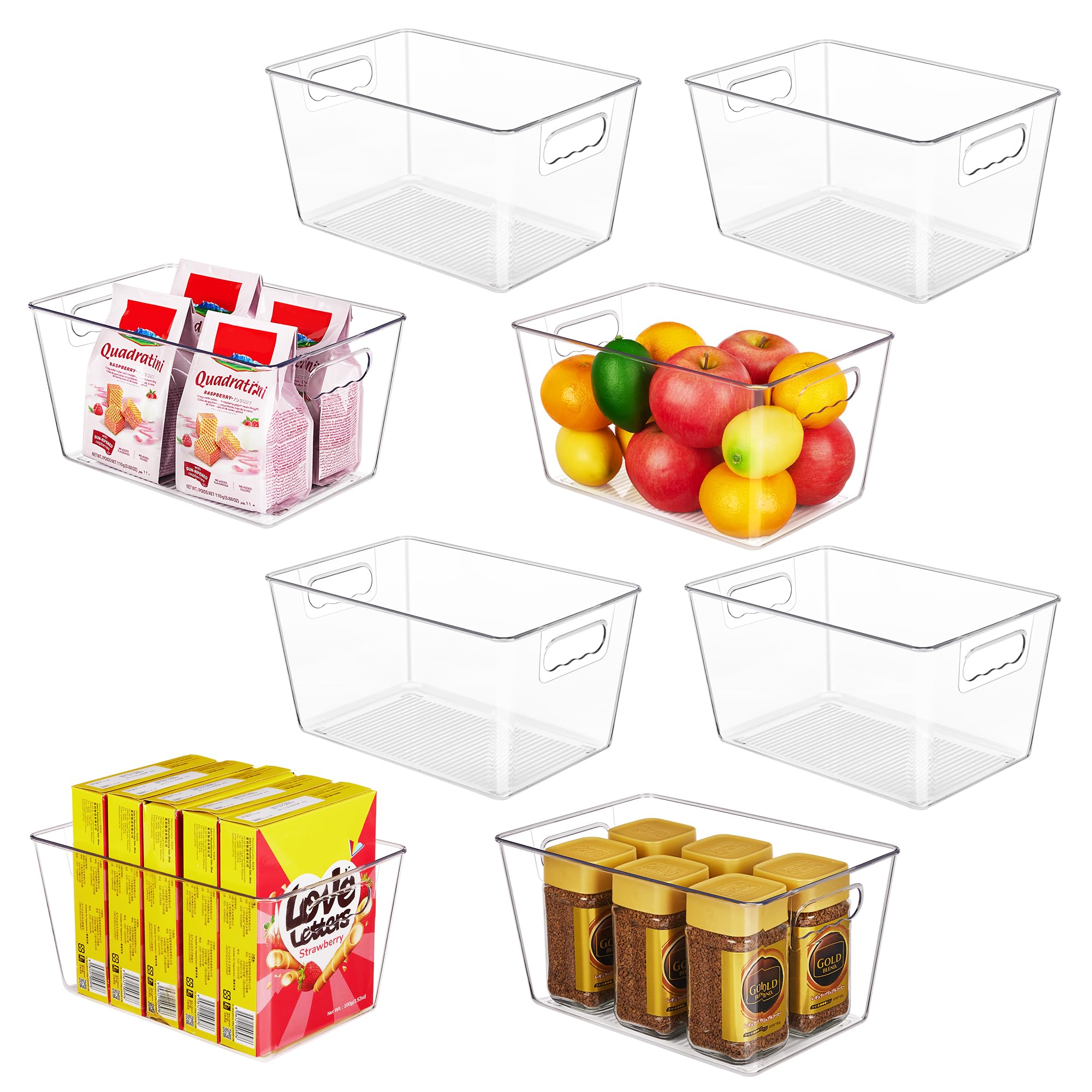 YIHONG Clear Plastic Storage Bins, 8 Pack Pantry Organizer Bins with Handle for Kitchen, Freezer,Cabinet,Closet Organization and Storage
