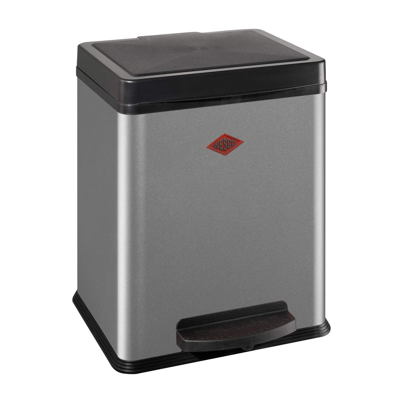 WESCO Double BIN 380 380511-11 Pedal Trash Can, Metallic Silver, Size: 13.4 x 16.9 x 11.2 inches (34 x 43 x 28.5 cm), Kitchen Pedal Bin, Single