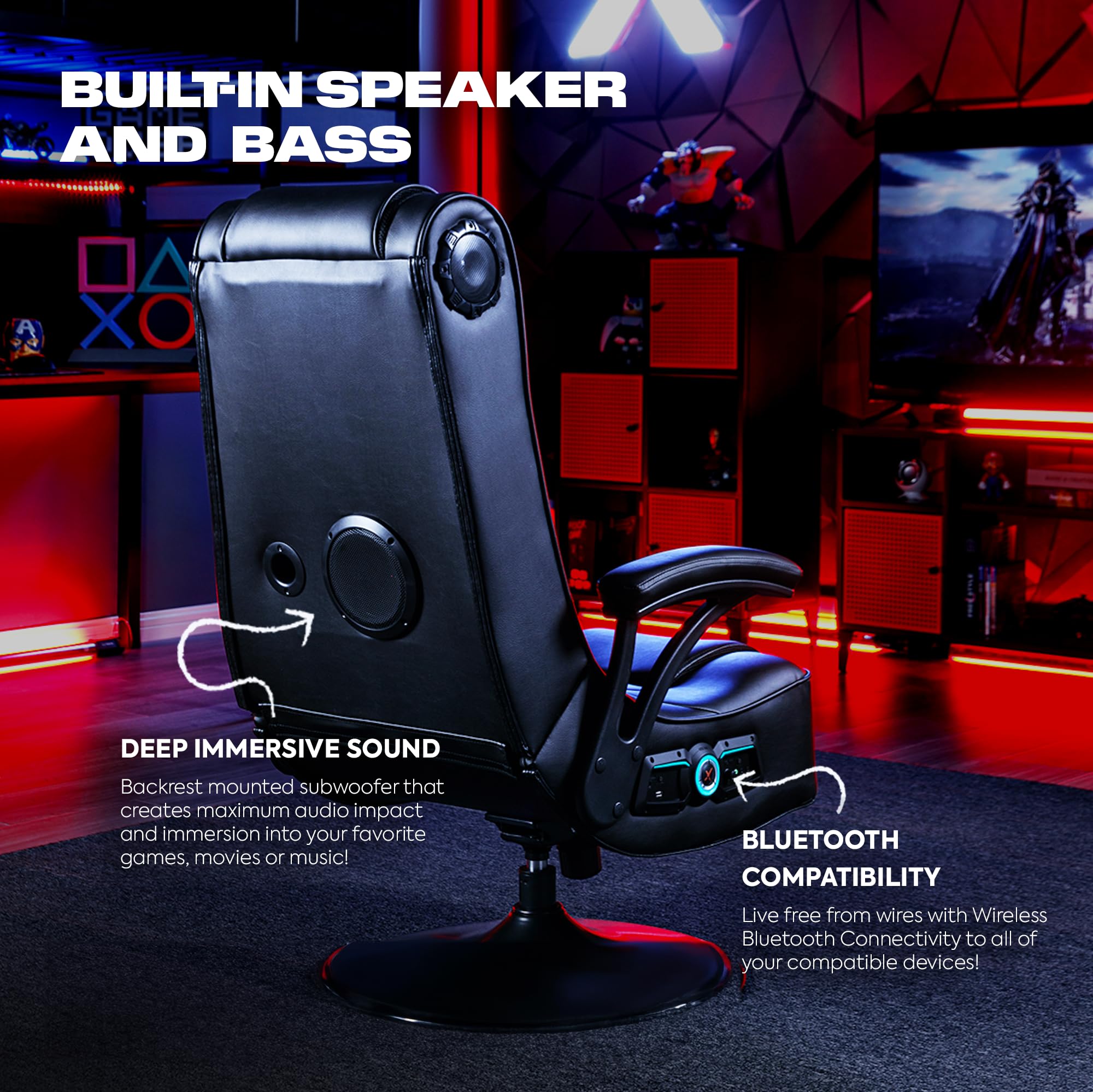 X Rocker PC Office Computer Gaming Chair Mammoth 2.1 BT Pedestal, 32.28" x 25.98" x 41.34", Black