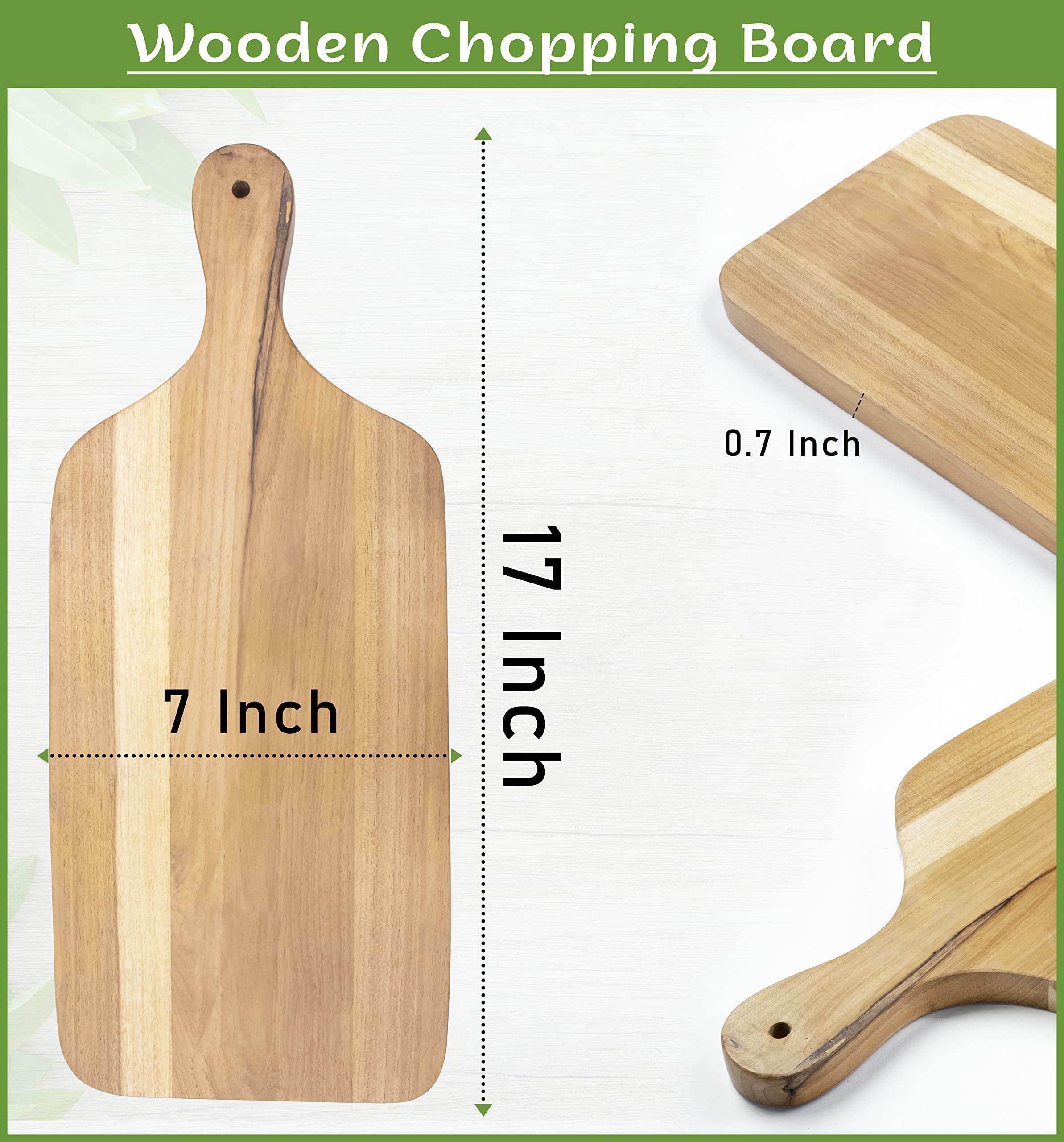 Wood Cutting Board with Handle - Wooden Cheese Board, Mothers Day Gifts, Kitchen Chopping Boards for Bread Meat Fruit Cheese Cutting boards Serving Board Butcher Block Charcuterie Platter, 17" x 7"