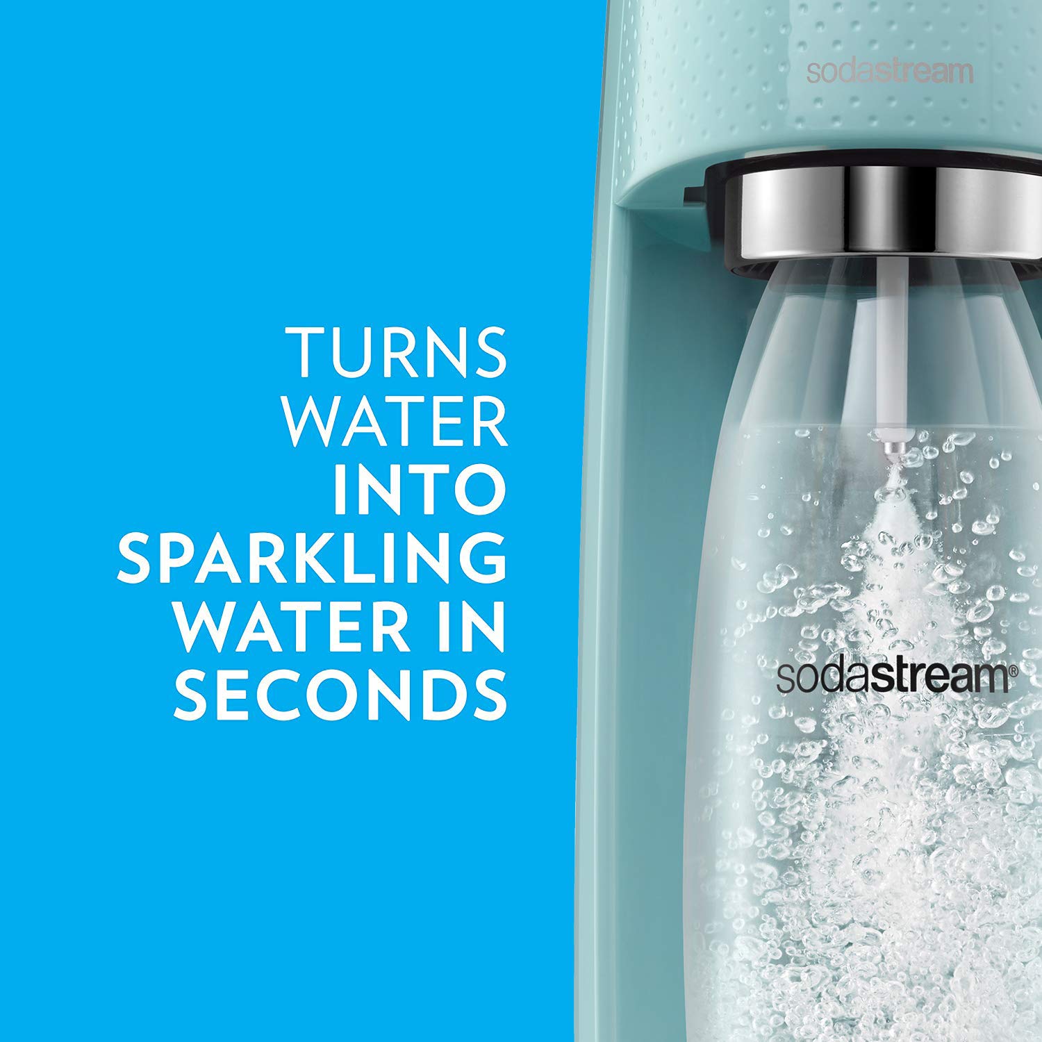 SodaStream Fizzi Sparkling Water Maker Bundle (Icy Blue), with CO2, BPA free Bottles, and 0 Calorie Fruit Drops Flavors