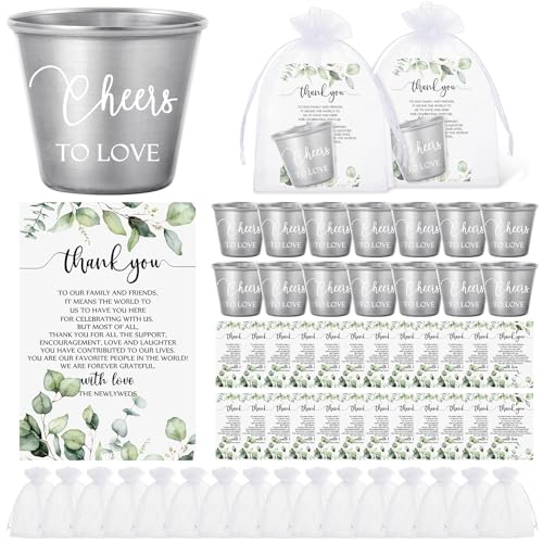 Uiifan 50 Set Wedding Favors for Guests Bulk 50 Wedding Shot Glasses Cheers to Love Stainless Steel Shot Glasses 50 Thank You Cards with Organza Bags for Guest Wedding Newlyweds Bridal Shower Gifts