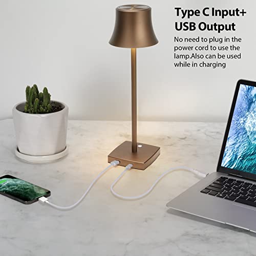 SHANGCAI LED Desk Lamp Cordless Table Light, Rechargeable Battery Powered 3 Levels Brightness Dimmable for Outdoor Portable Hotel Restaurant Dining Study Tables Lamps Brown