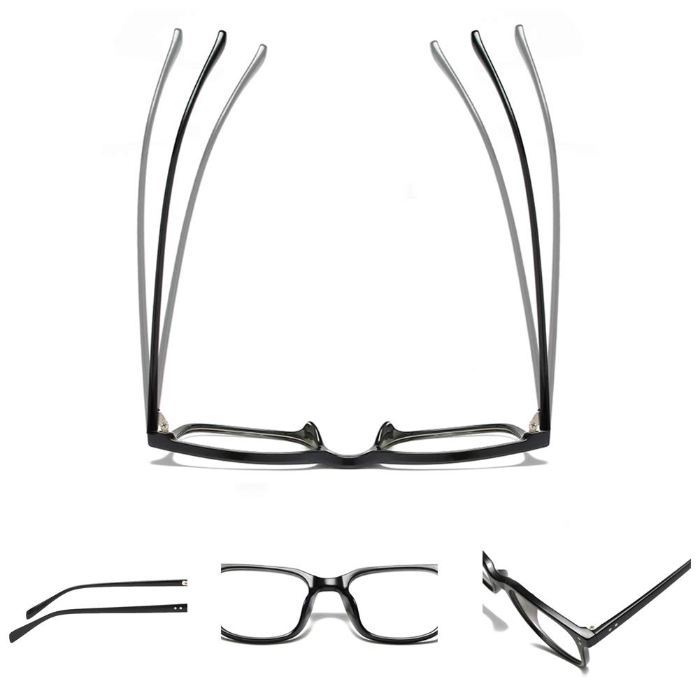 TR90 Blue light Blocking Glasses Square Oversize Computer Eyeglasses Lightweight Frame with Sliver Studs Reading Gaming TV Phones Glasses for Men and Women Anti Eyestrain Better Sleep (Black)