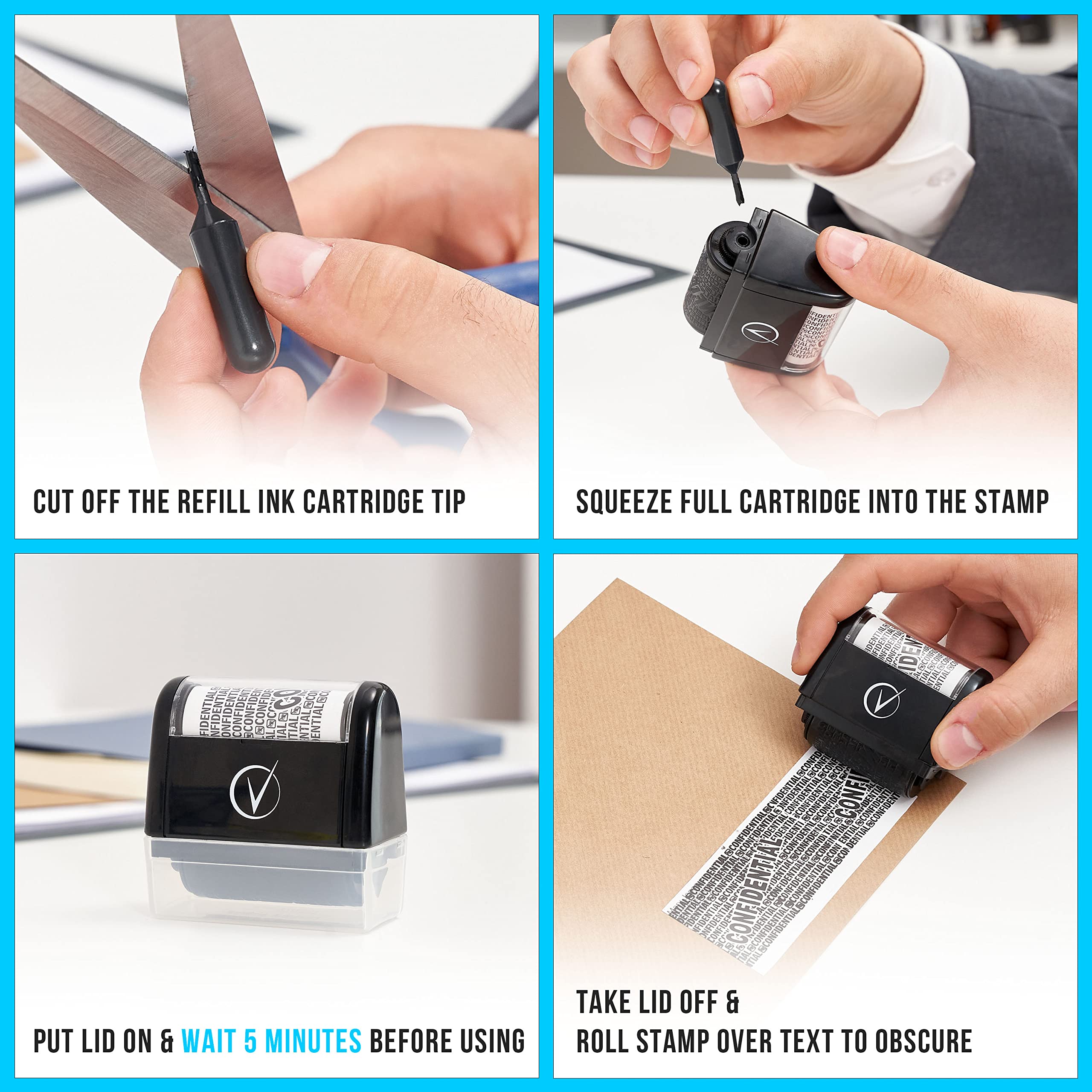 Wide Confidential Roller Stamp - Identity Protection Roller Stamps with Box Cutter and E-Book, Identity Theft Stamp, Confidential Stamp Roller for Privacy Protection Security Stamp Roller Kit - Black