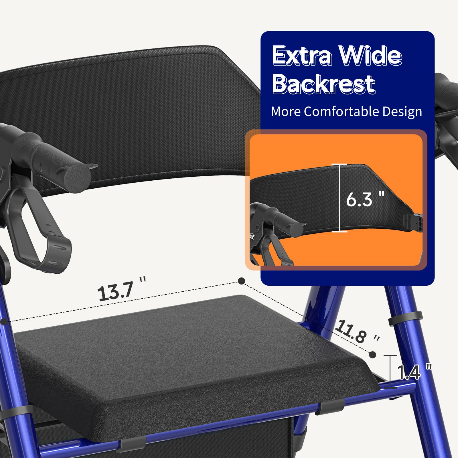 Walkers for Seniors with Seat, VOCIC Lightweight Iron-Aluminum Combination Rollator with Seat for Seniors,Folding Walker with 8" Wheels-Pashion Blue