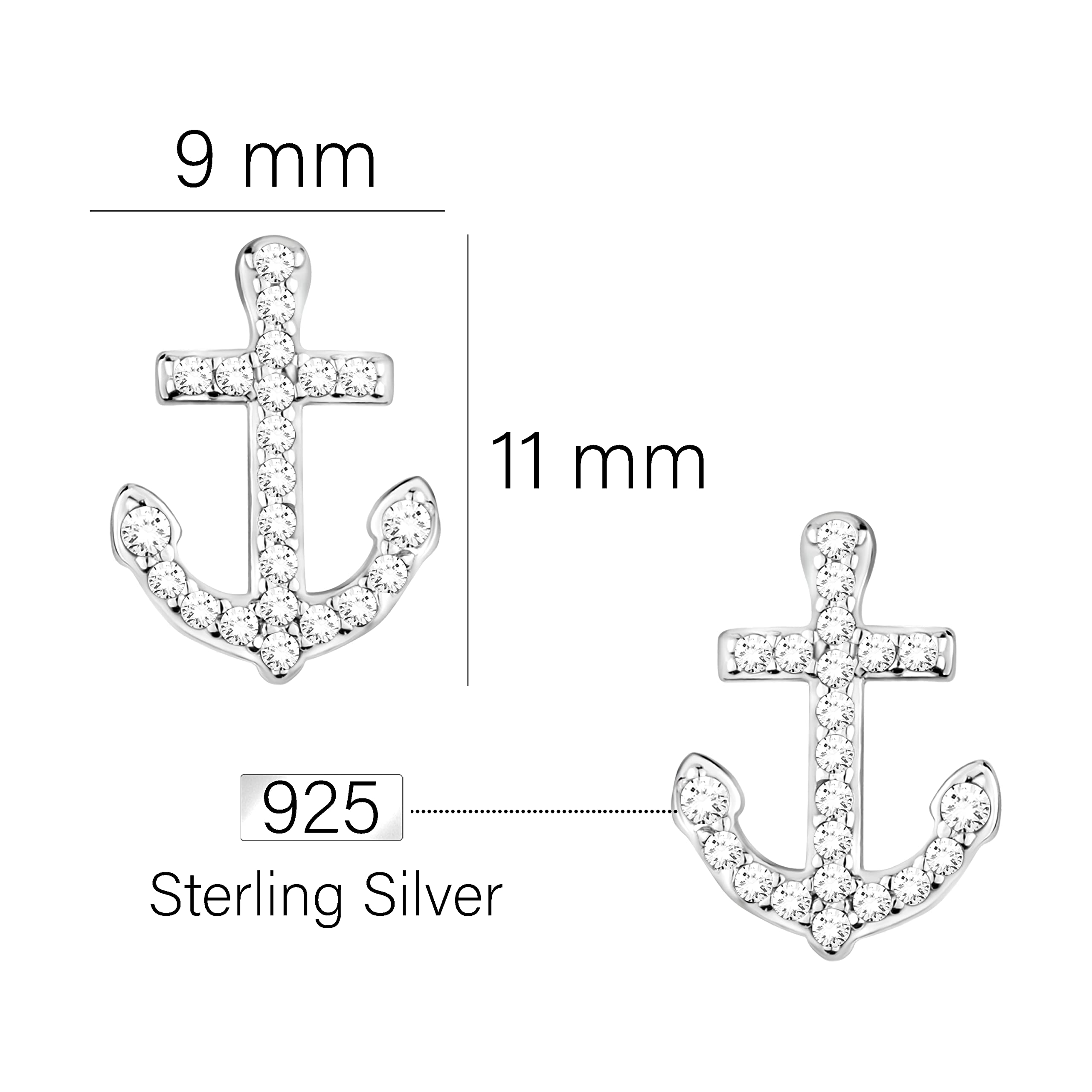 SOFIA MILANI - Solid 925 Sterling Silver Earrings for Women - with Zirconia Stones - Anchor Stud Earrings - 20615