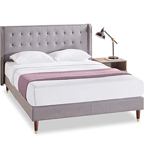 ZINUS Benton Upholstered Platform Bed Frame with Wingback Headboard / Mattress Foundation / No Box Spring Needed / Wood Slat Support / Tufted Headboard, Queen
