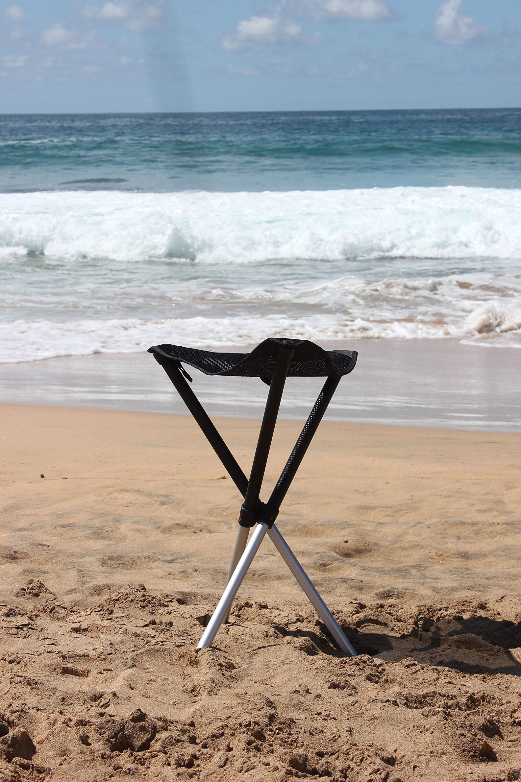 Walkstool - Basic Model - Black Color - 3 Legged Folding Stool in Aluminium - Height 20" to 24" - Maximum Load 330 to 385 lbs - Made in Sweden