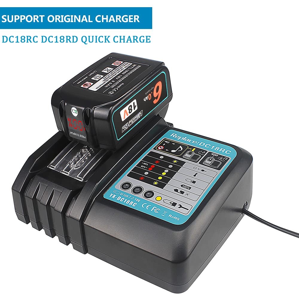 TENMOER 2-Pack 18V 6.0Ah BL1860 Replacement Battery Compatible with Makita 18V BL1830B BL1860B BL1840B BL1815 with Digital Indicator