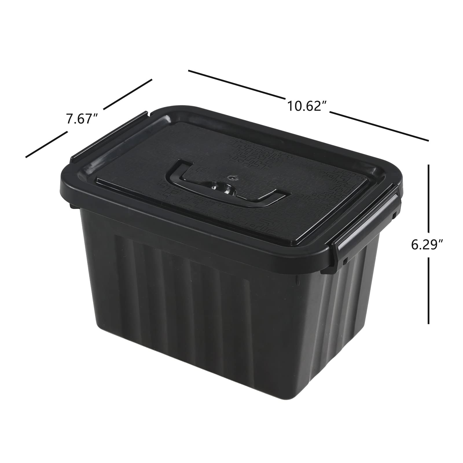 Vcansay 6 Quart Plastic Storage Latching Bin with Handles, Black, 6 Packs