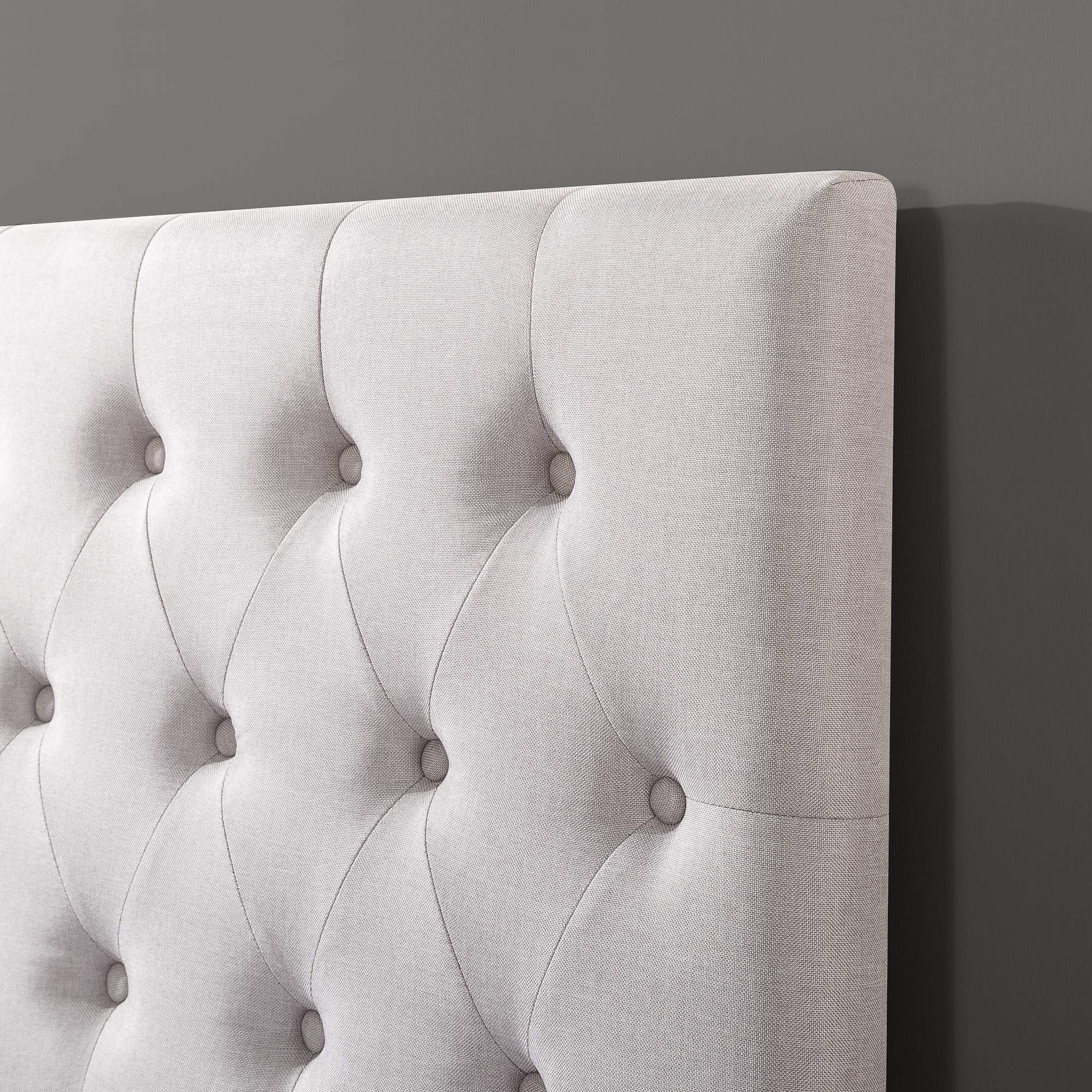 ZINUS Trina Upholstered Headboard / Button Tufted Upholstery / Adjustable Height / Easy Assembly, Light Grey, Queen