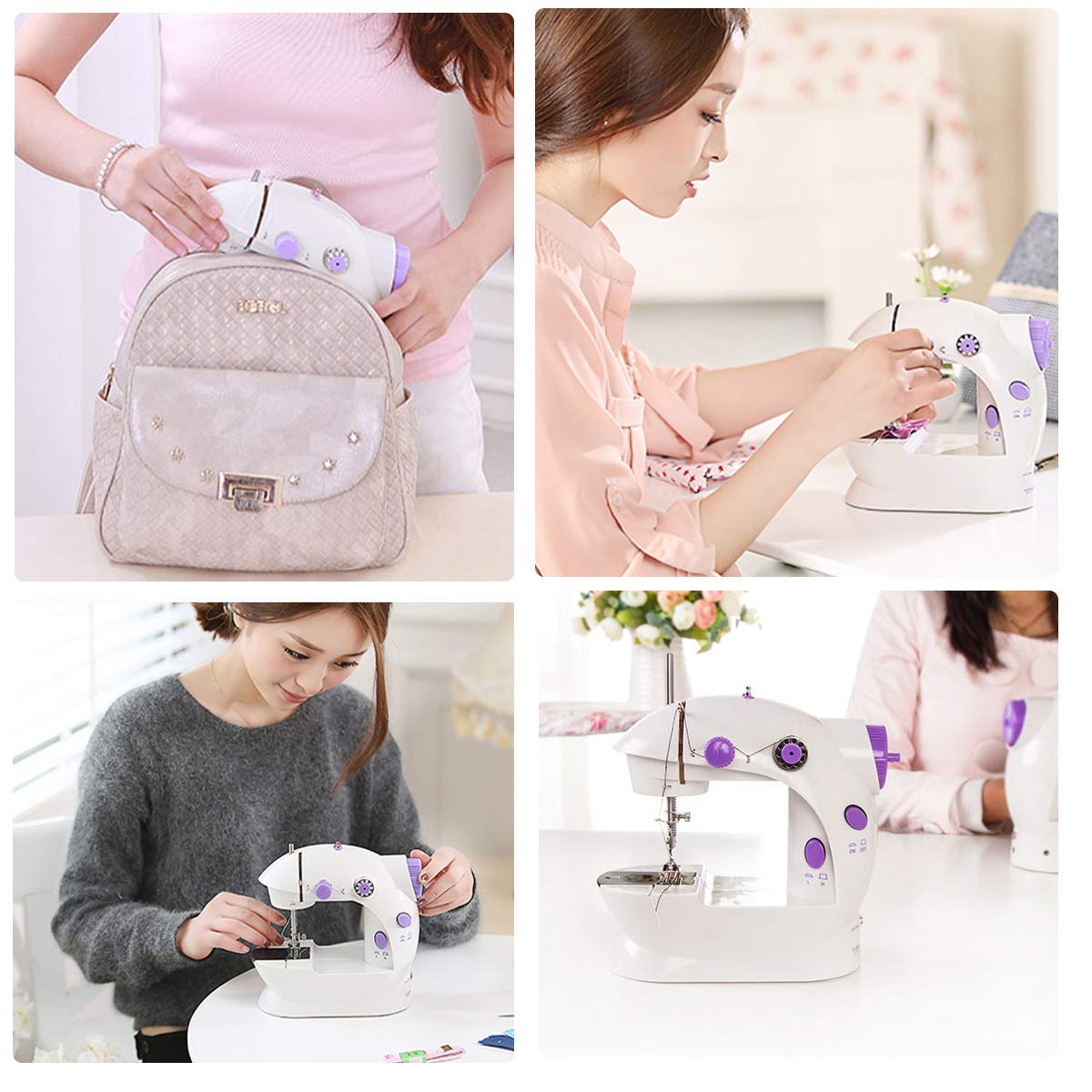 WIENOLOA Mini Sewing Machine with Extension Table and Sewing Machine Accessories Cotton Fabric Two Threads Double Speed Double Switches Household Kids Beginners Travel Automatic Sewing Machine Kit