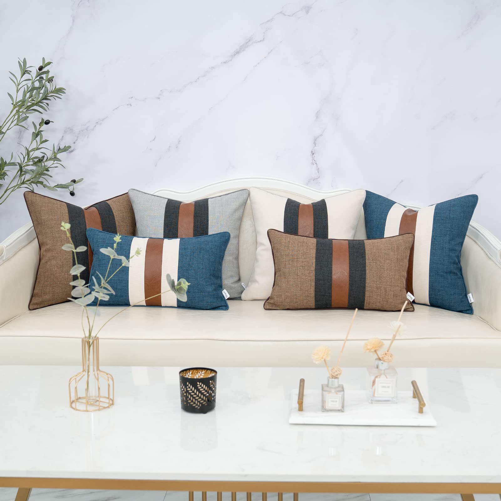 Yangest Patchwork Pillow Cover 12x20 Inch Luxury Cotton and Linen Cushion Cover Rectangle Pillowcover for Couch Bedroom Living Room,Gray