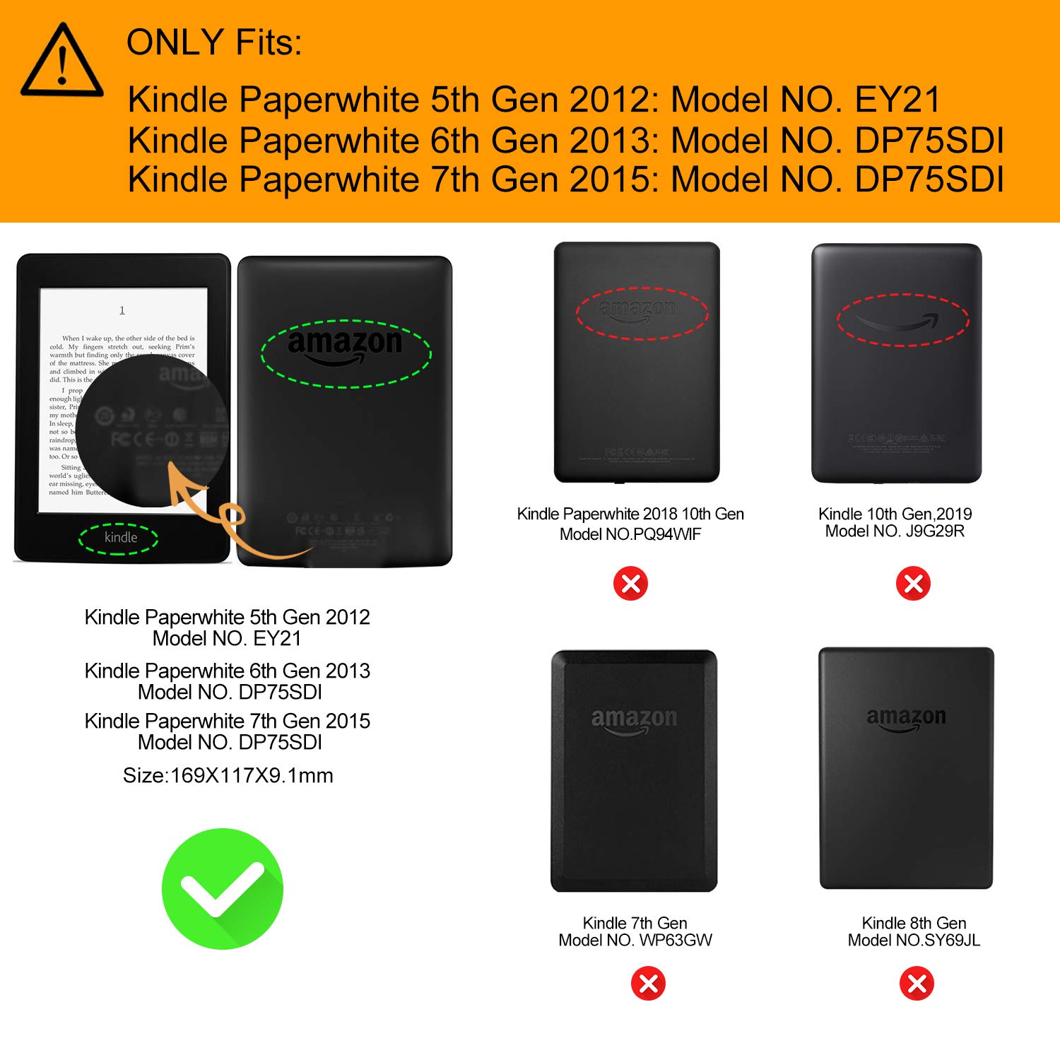 WALNEW Case for 6β Kindle Paperwhite 2012-2017(Model No.EY21 or DP75SDI) - PU Leather Case Smart Protective Cover Only Fits Old Generation Kindle Paperwhite Prior to 2018