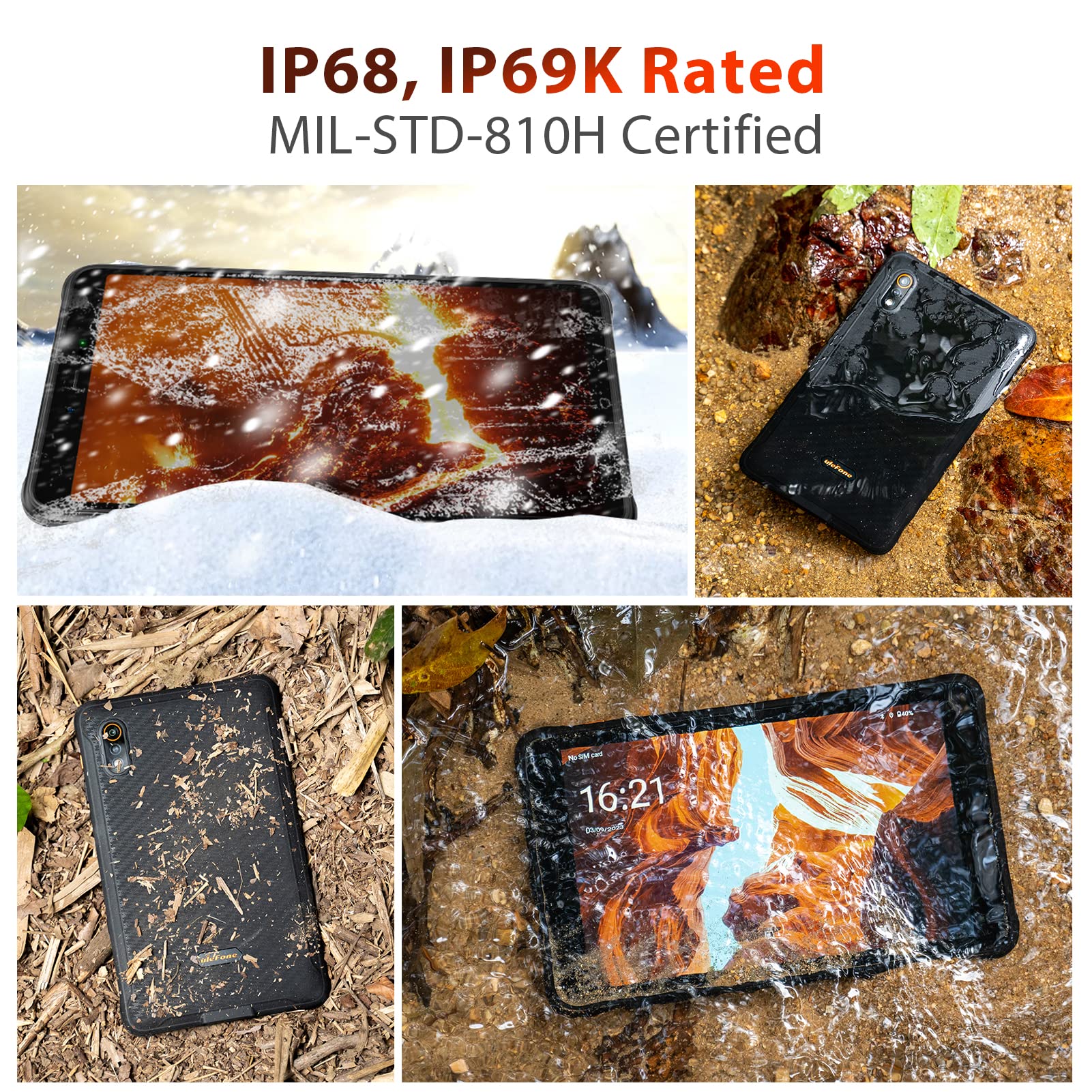 Ulefone Armor Pad Rugged Tablet(WiFi+Cellular), 7650mAh, 8 Inch IP69K Waterproof Tablet, Octa Core 4GB + 64GB Android 12, Dual Speakers Dual 4G, uSmart Expansion Connector, 13MP + 5MP, BT5.2/GPS/NFC