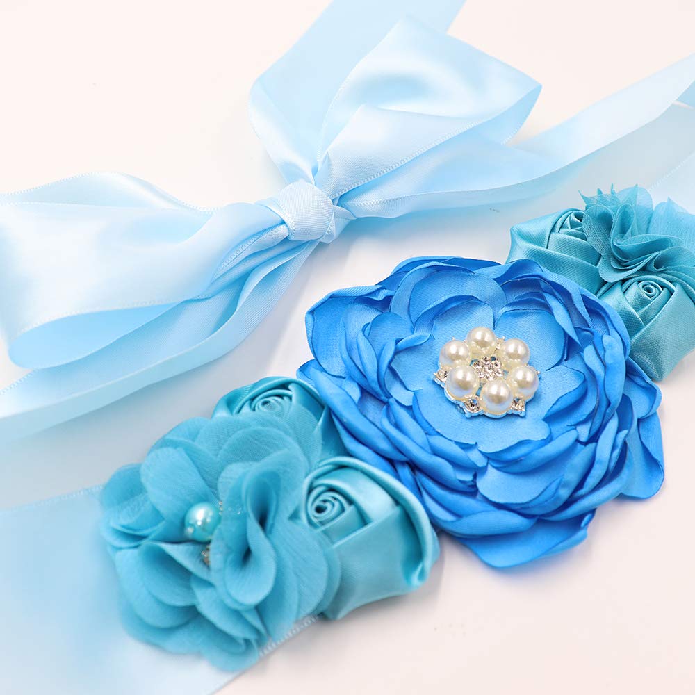 Sky Blue Maternity Sash & Daddy to be Corsage Set - Baby Shower Sash Baby Boy Pregnancy Sash Keepsake Baby Shower Flower Belly Belt