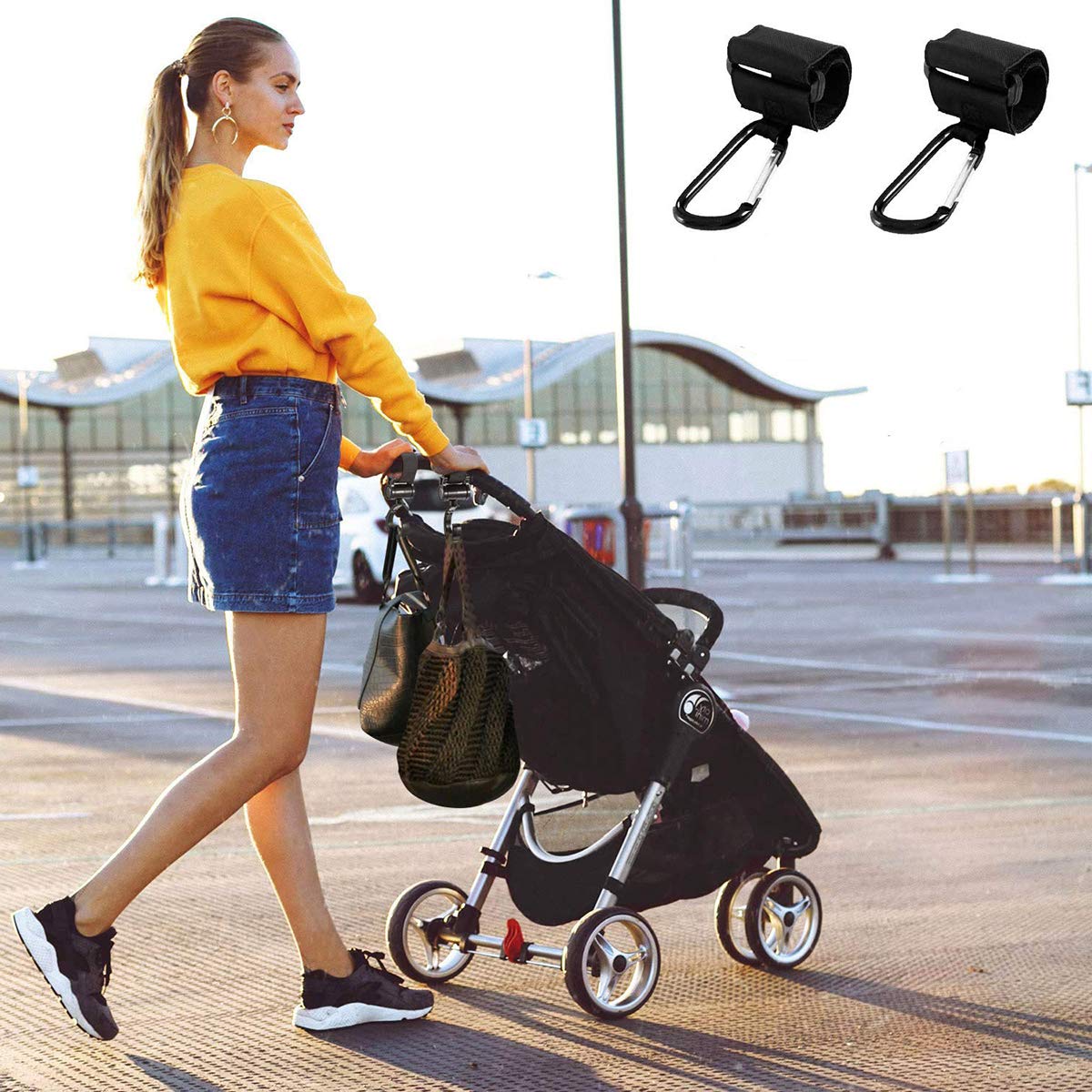 WeTest 4 Pack Durable Baby Stroller Organizer Hook Clip for Baby Diaper Bags, Diaper Bags, Purse - 2 Colors(Red/Black)