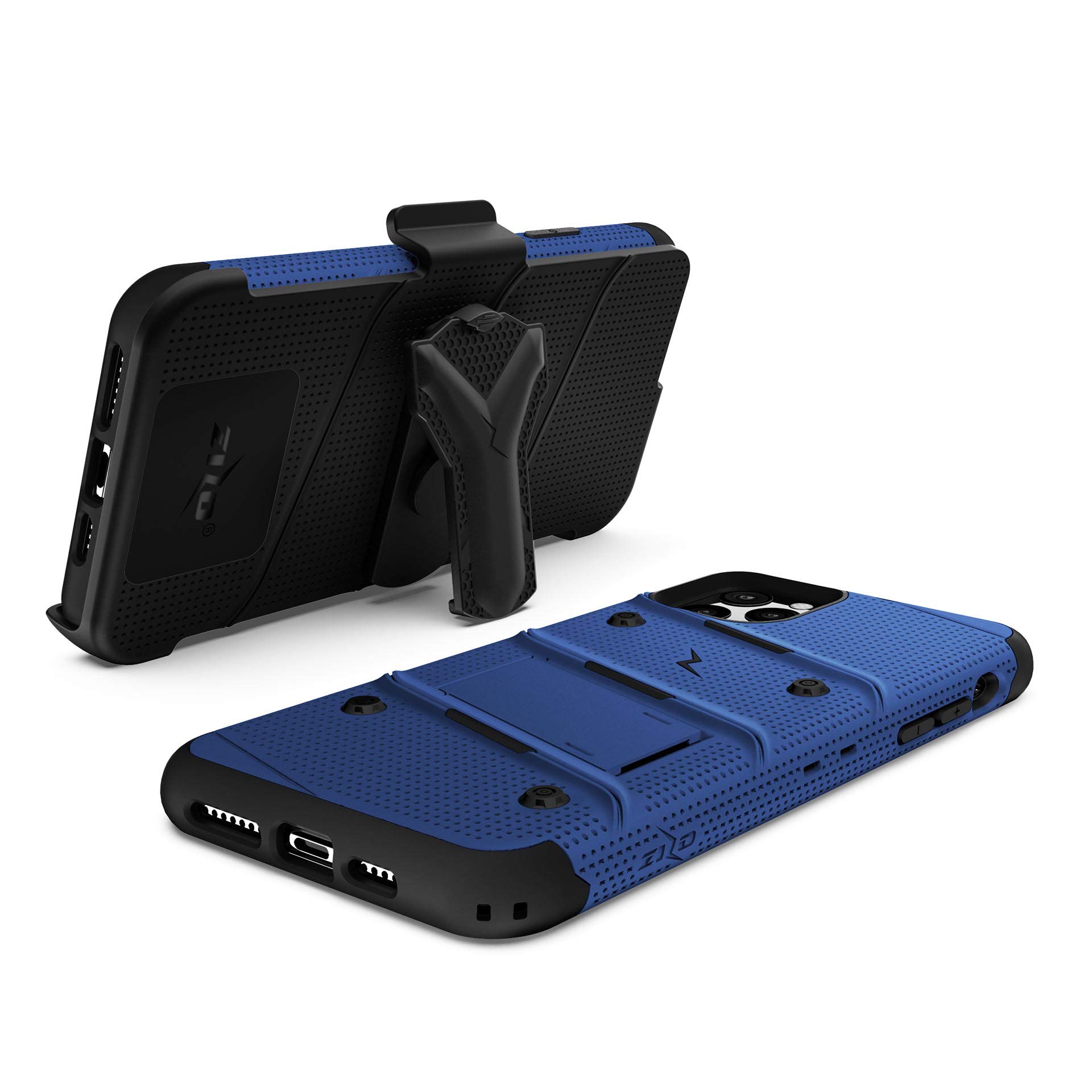 ZIZO Bolt Series iPhone 11 Pro Max Case - Heavy-Duty Military-Grade Drop Protection w/Kickstand Included Belt Clip Holster Tempered Glass Lanyard - Blue