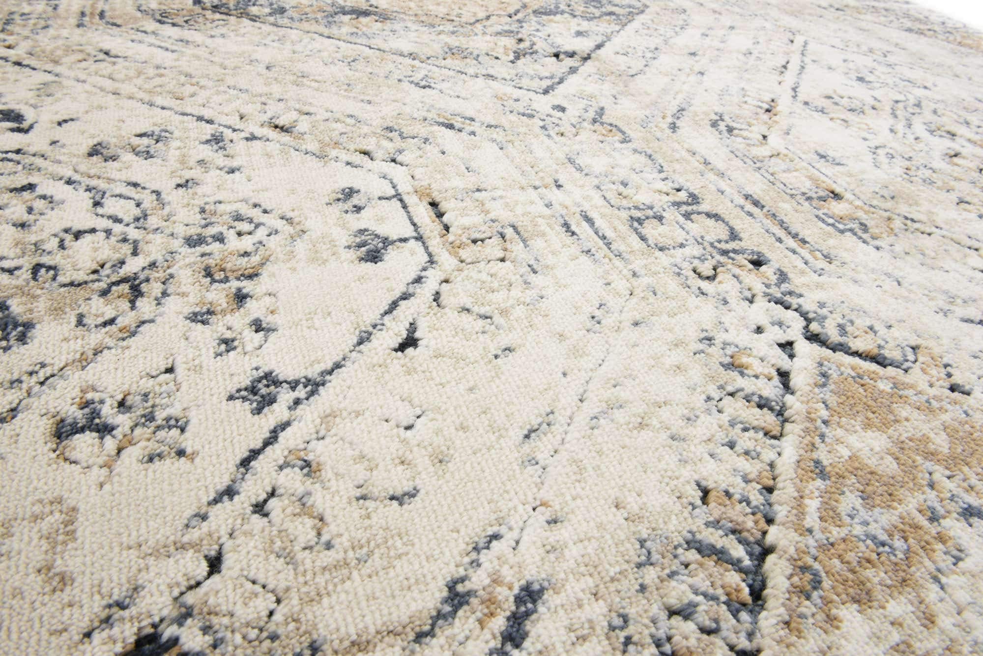 Unique Loom Chateau Collection Geometric, Vintage, Textured, Distressed, Traditional Area Rug, 5' 0" x 8' 0", Beige/Navy Blue