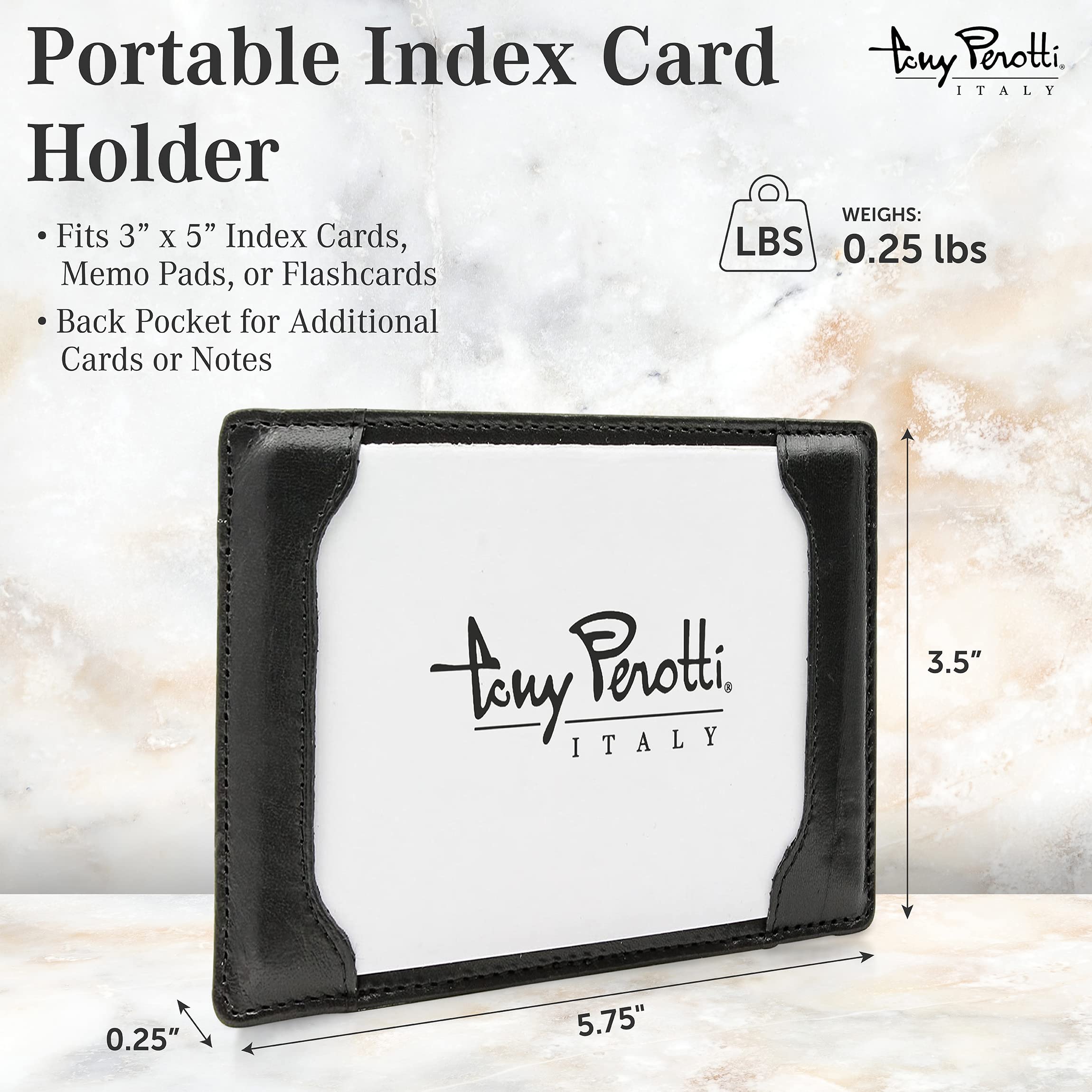 Tony Perotti Italian Leather Pocket Index Card Holder 3x5 - Portable Index Card Case - Memo Jotter Note Card Case Holds 3" x 5" Index Cards