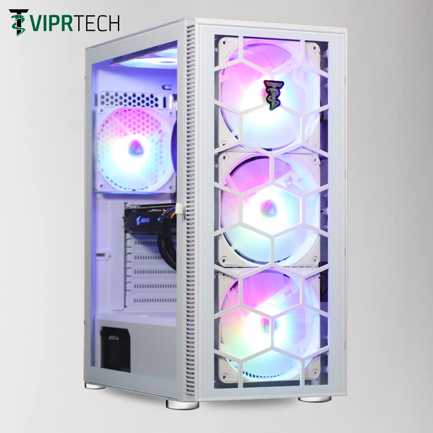 ViprTech.com Icefall Gaming PC Desktop Computer - AMD Ryzen 5 (12-LCore), RTX 2060 Super 8GB, 16GB DDR4 RAM, 128GB NVMe SSD, 1TB HDD, VR-Ready, Streaming, Editing, RGB, WiFi, Warranty
