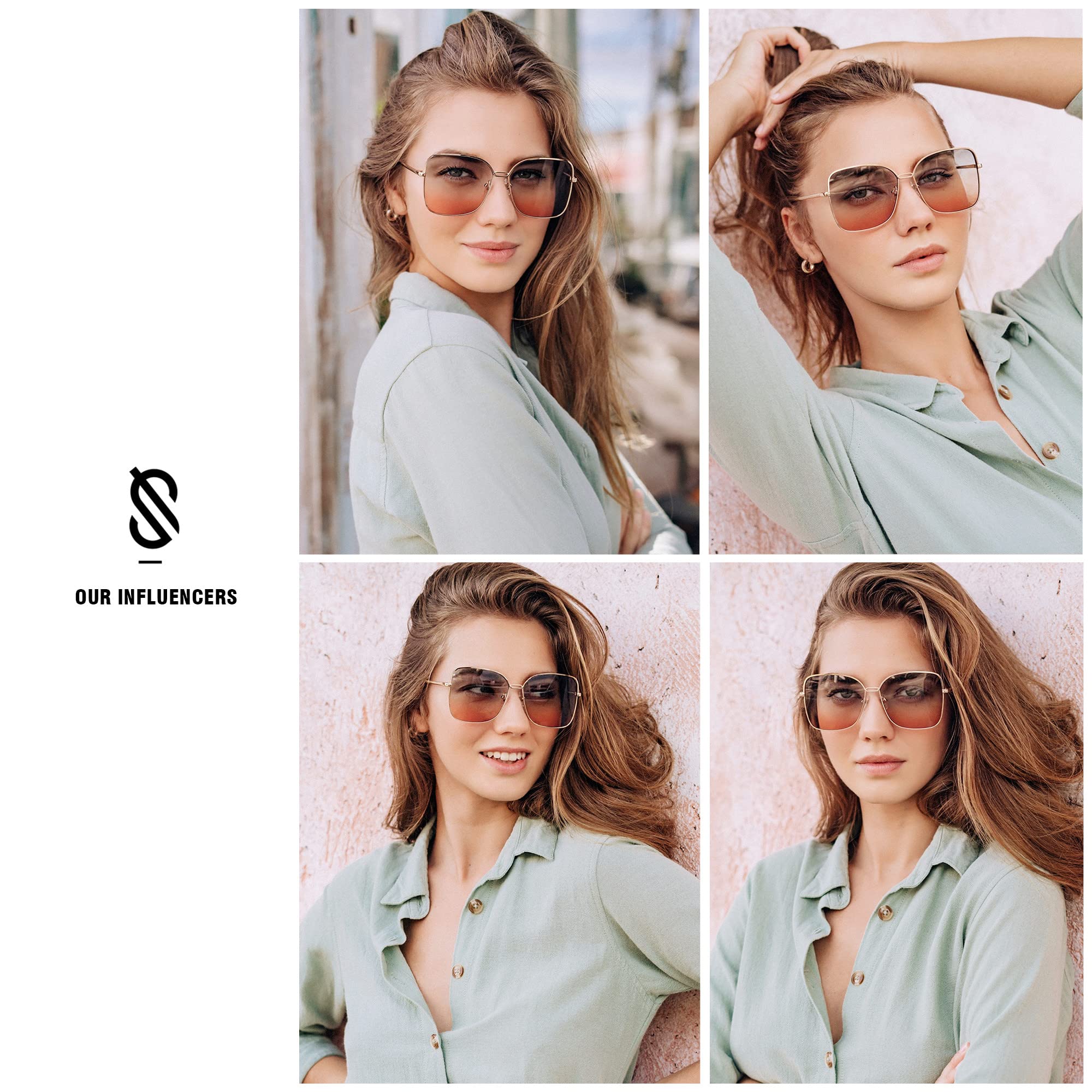 SOJOS Classic Square Oversized Sunglasses for Women Big Large Designer Style Sunnies SJ1082, Gold/Green&Brown