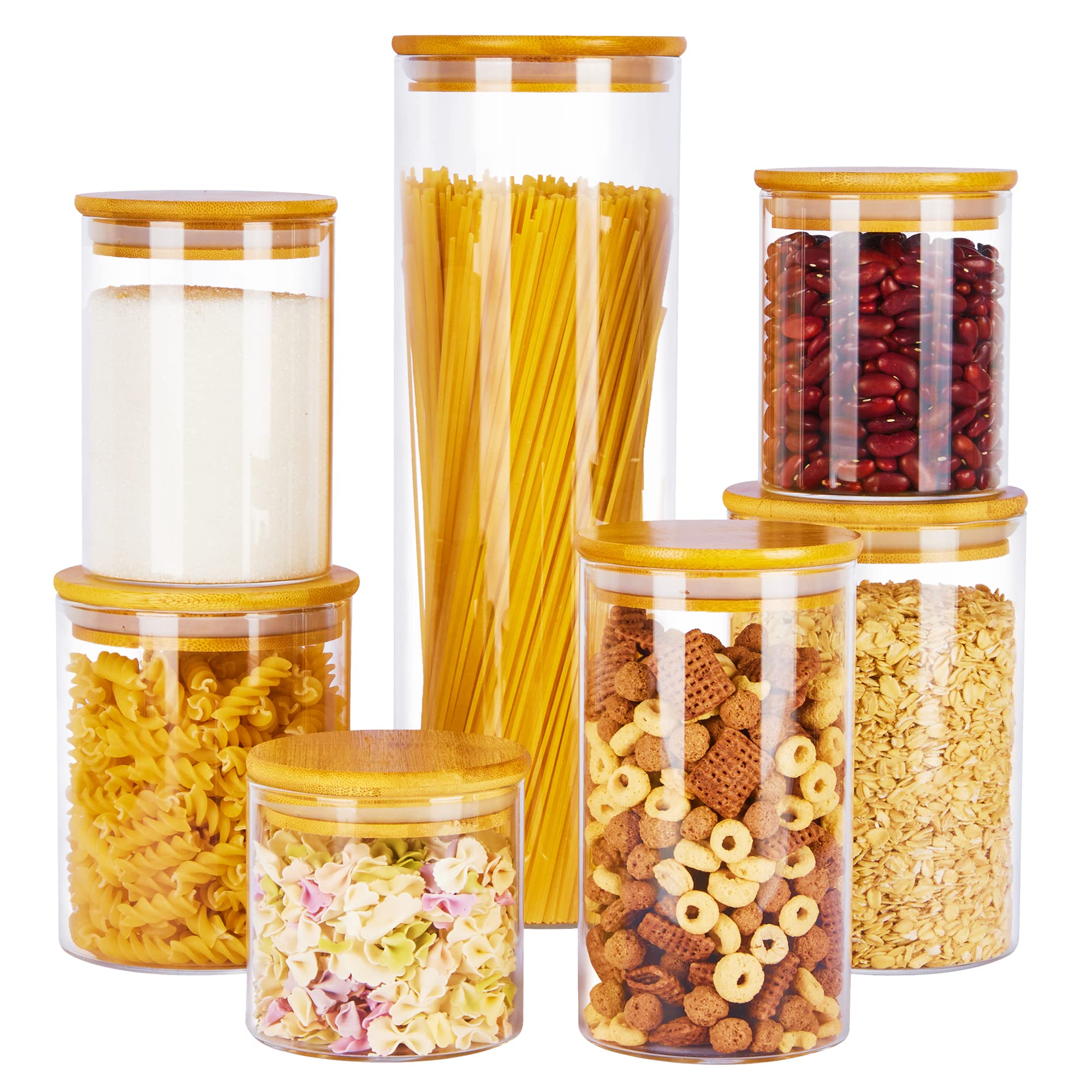 Vtopmart 8 Pack Glass Food Storage Containeres and 7 Pack Glass Jars with Bamboo Lids