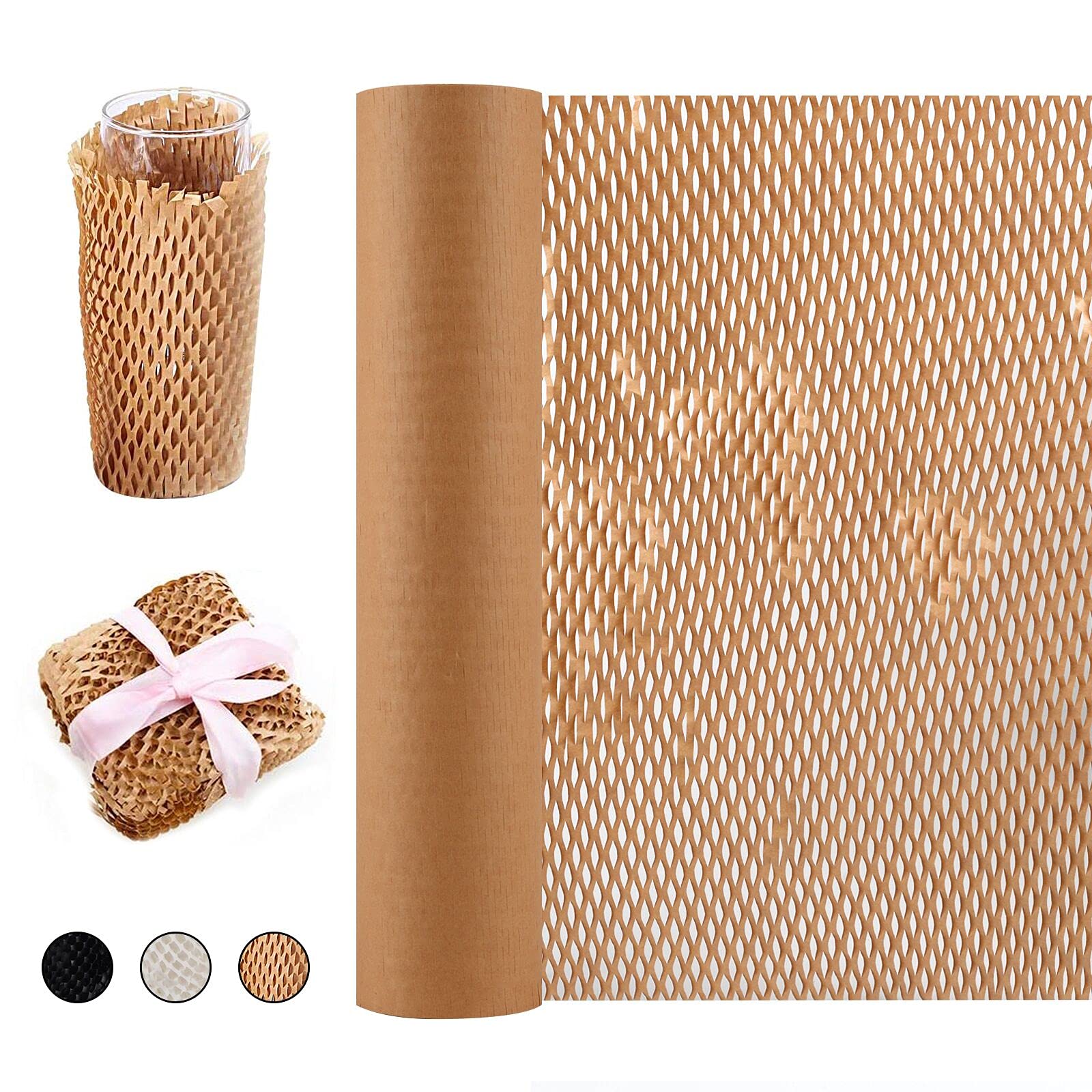 XOV Packaging Paper Honeycomb Cushioning Wrap Rolls 15x98' Eco-Friendly Black Paper Alternative to for Gift Moving Packing (Black)