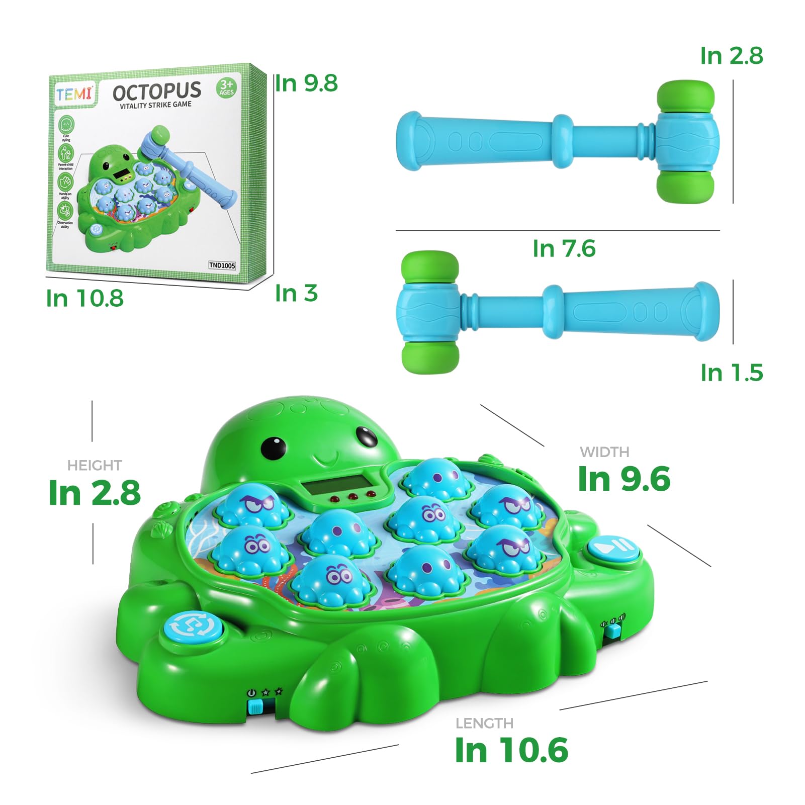 Whack A Mole Game with Music and Light,2 Hammers for Toddlers Kids,Interactive Educational Toys for 3 4 5 6+ Year Old Boys and Girls as Christmas,Halloween,Birthday Gift Ideas