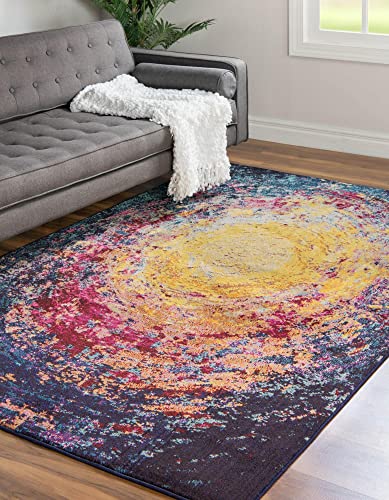 Unique Loom Estrella Collection Abstract, Gradient, Modern, Sunburst, Distressed Area Rug, 3 ft 3 in x 5 ft 3 in, Multi/Brown