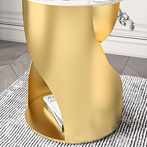 Sofa Side Table Couch Table Metal End Table with Sintered Stone Tabletop, Round Modern Side Table with Storage Shelves Table, 3 Tier Drum End Table Coffee Table for Living Room Bedroom End Tabl