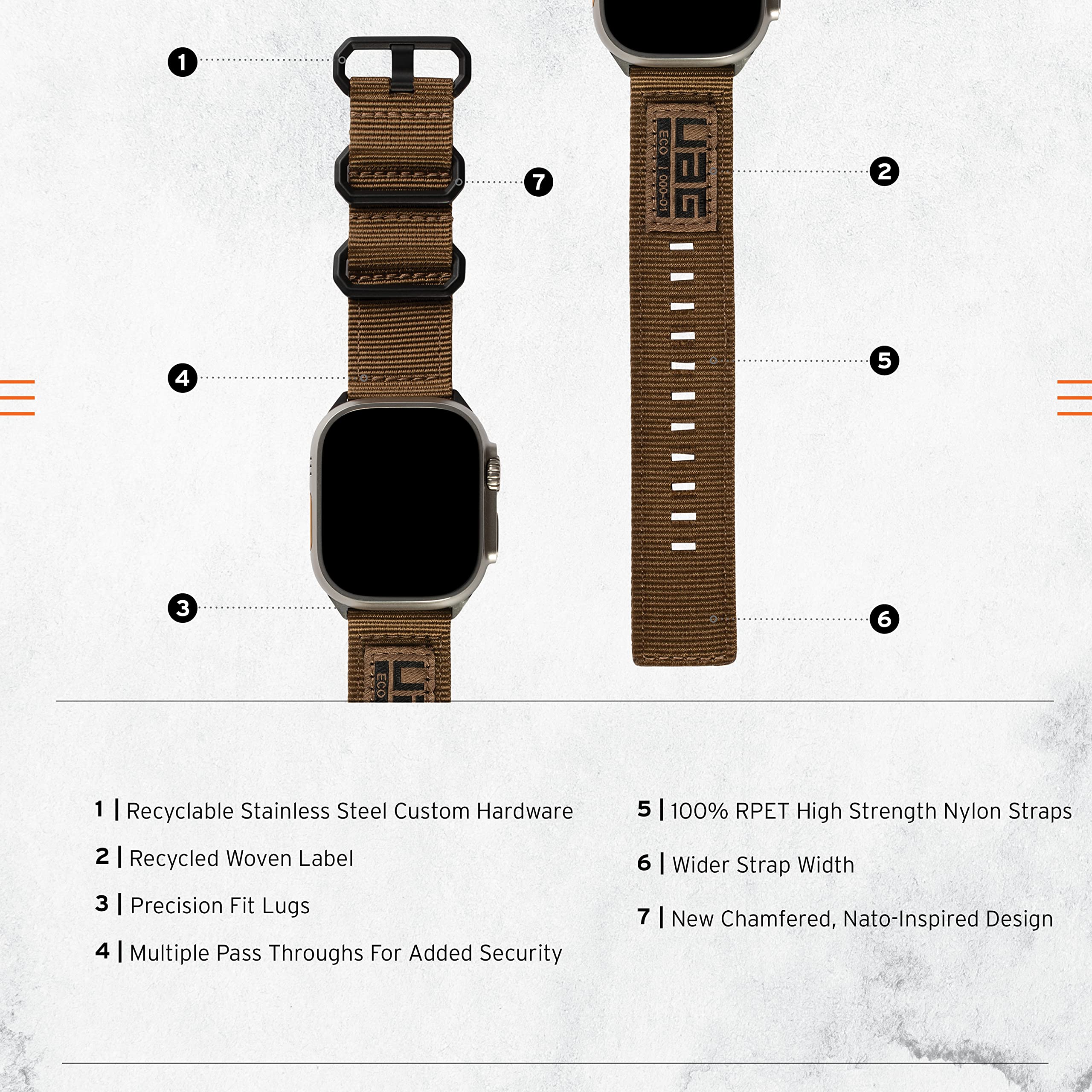 URBAN ARMOR GEAR UAG Nato Eco Watch Band Compatible with Apple Watch 49/45/44/42mm Dark Earth Bundle with Tempered Glass Shield Plus Screen Protector for Ultra 49mm