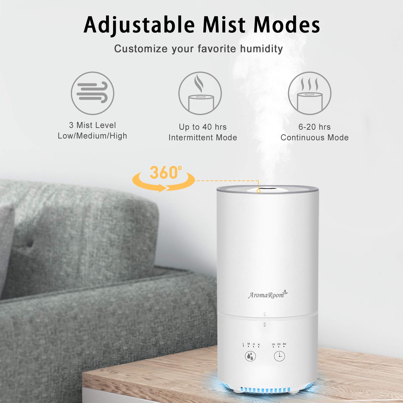 Top Fill Cool Mist Humidifiers for Bedroom & Essential Oil Diffuser,1.2L Small and Whisper Ultrasonic Humidifier for Home, Baby, Large Room with Auto Shut Off(White,7Color Light)