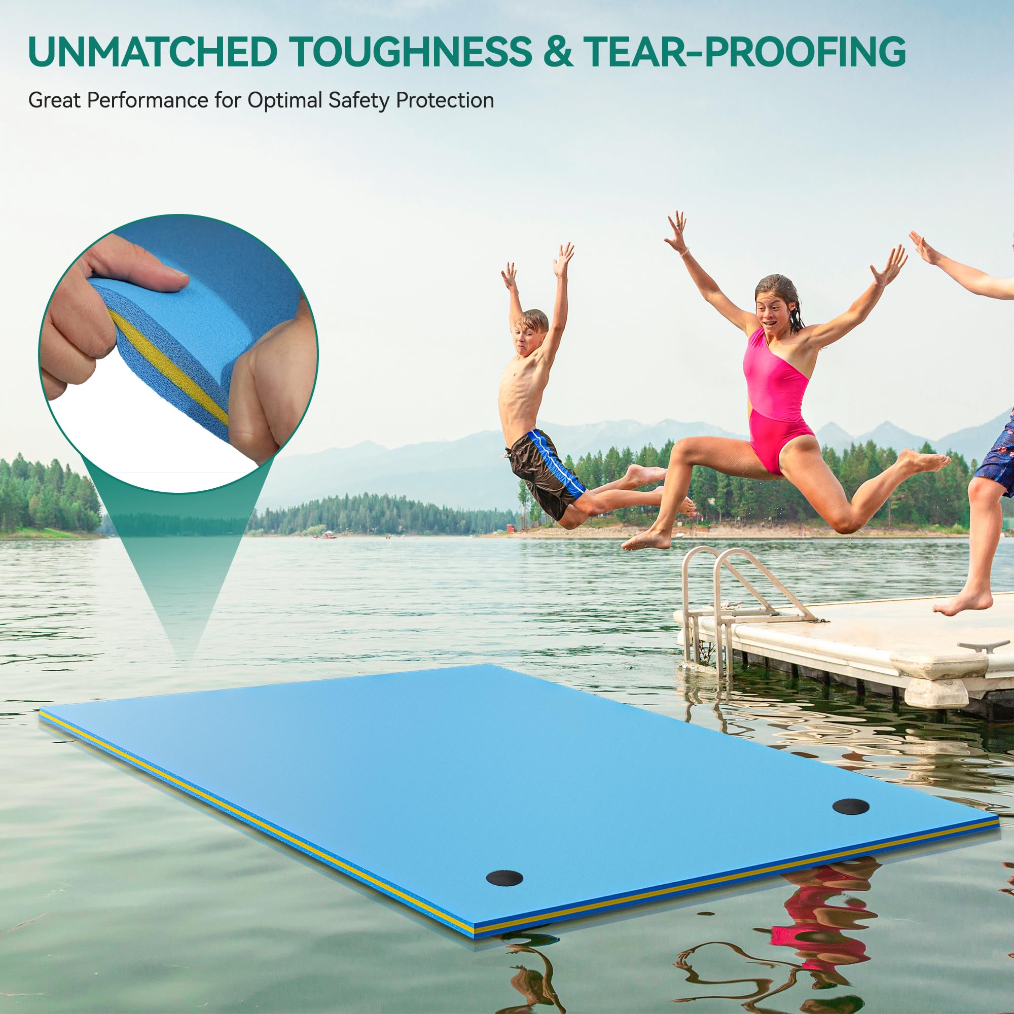 YITAHOME 9' X 6' Lake Floats Floating Mat for Lake Water Mat Inflatable Rafts Lily Pad Pools Boating Beach, XPE Floating Island for Kid Adults, Blue